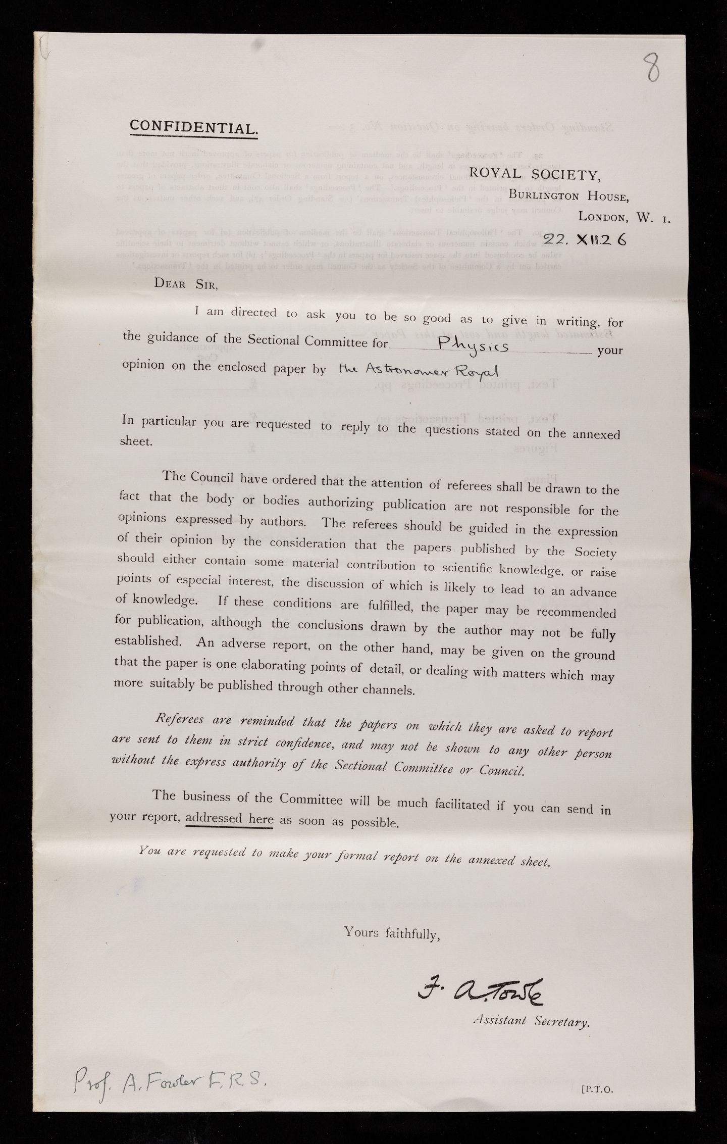 Referee's report by Alfred Fowler, on a paper 'Drawings of the corona ...