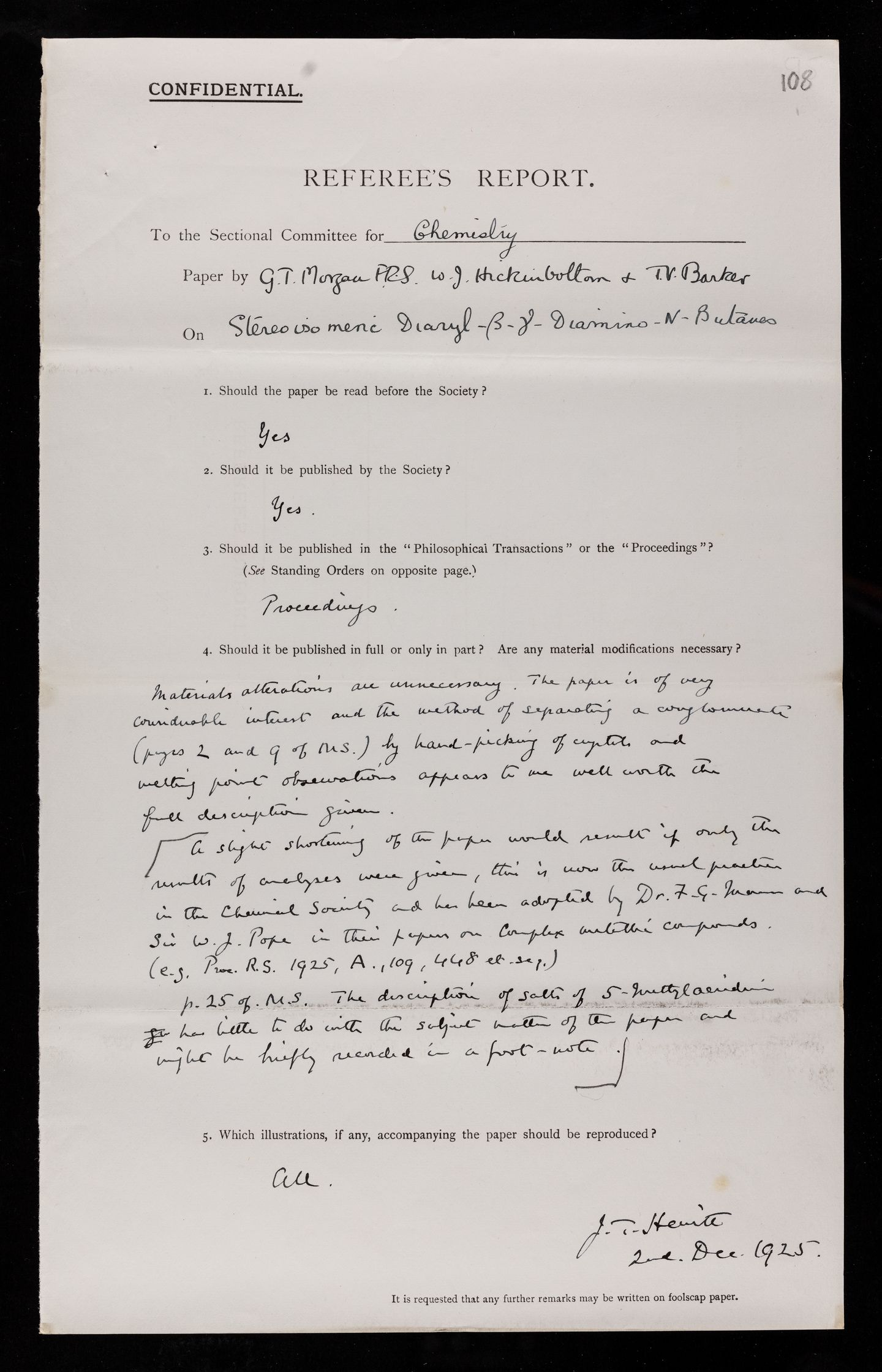 Referee's report by John Theodore Hewitt, on a paper 'Stereoisomeric ...