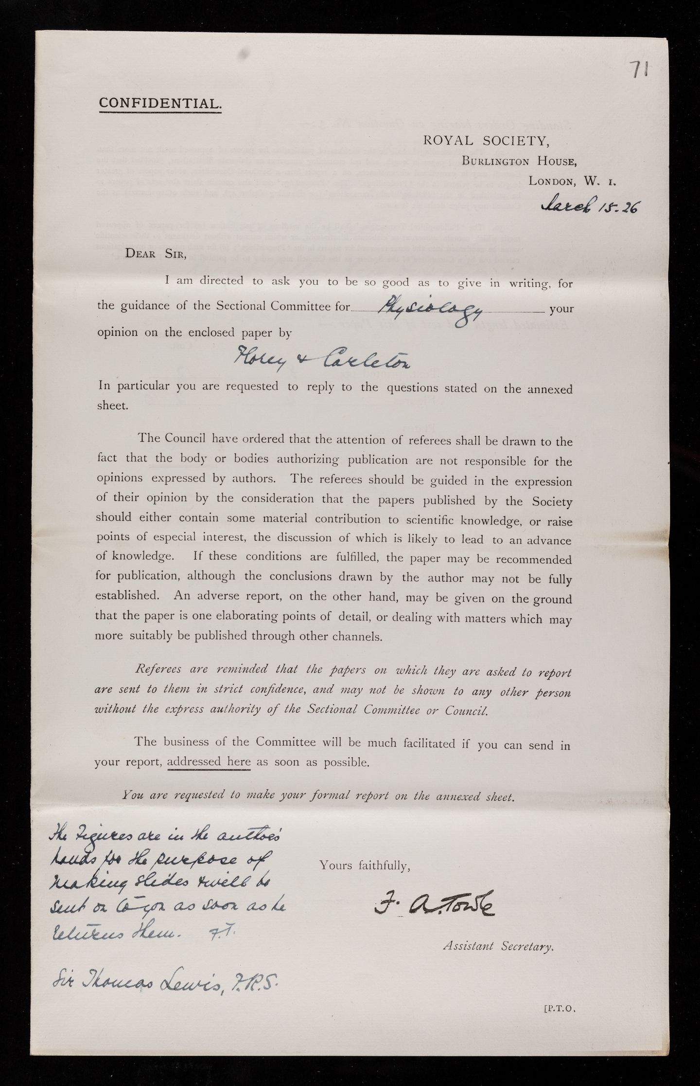 Referee's report by Thomas Lewis, on a paper 'Rouget cells and their ...