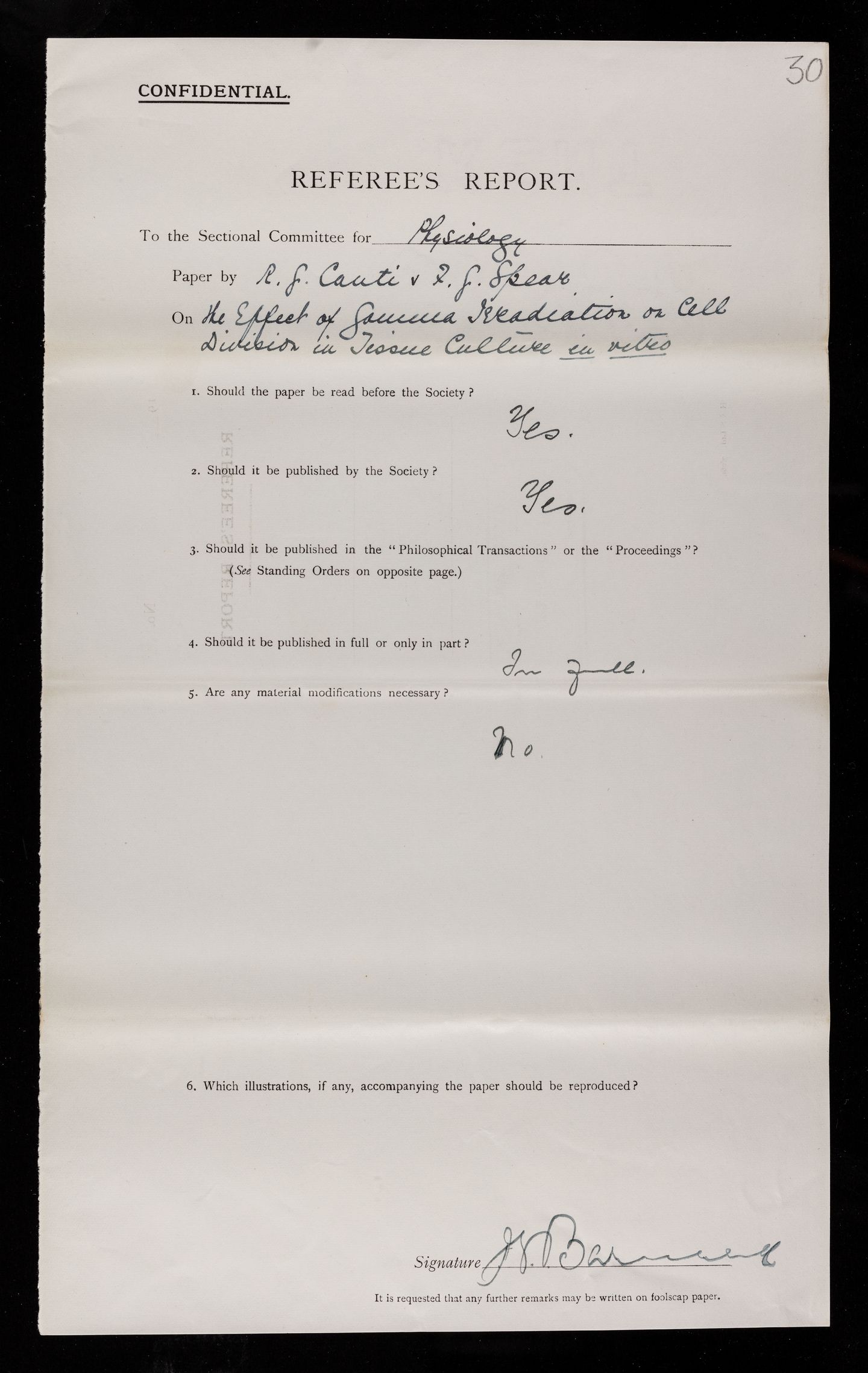 Referee's report by Joseph Edwin Barnard, on a paper 'The effect of ...