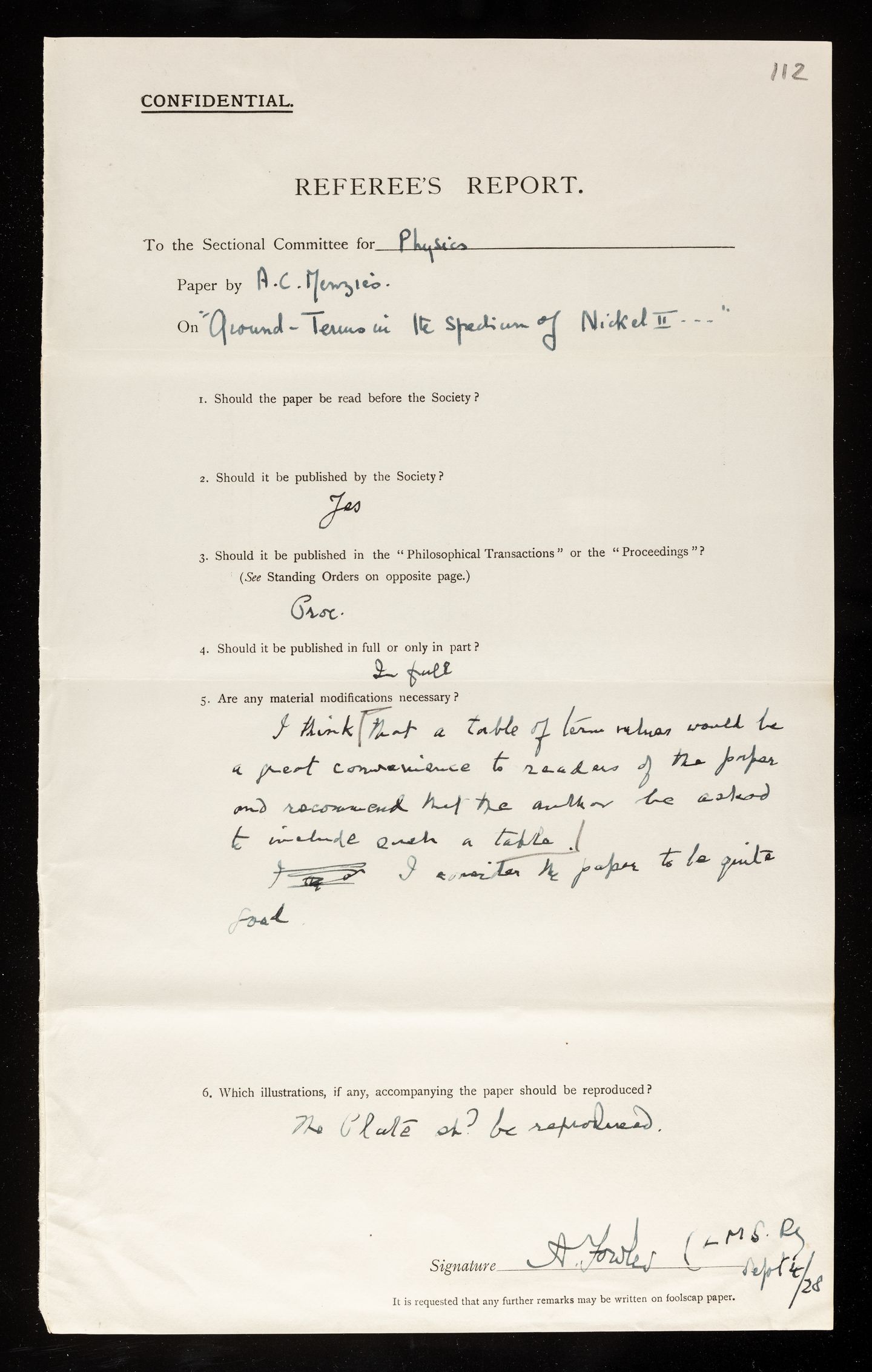 Referee's report by Alfred Fowler, on a paper 'Ground-terms in the ...