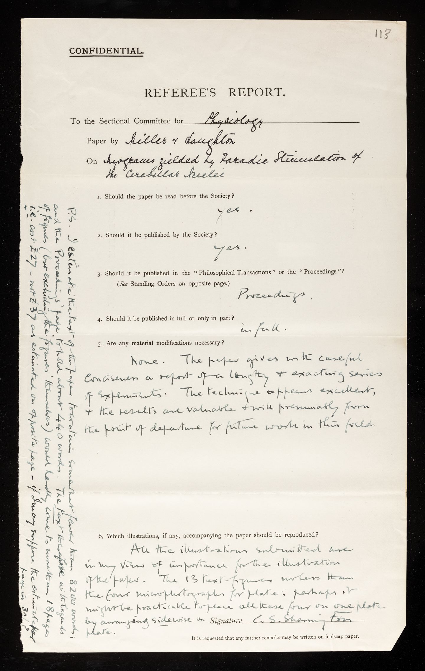Referee's report by Charles Scott Sherrington, on a paper 'Myograms ...