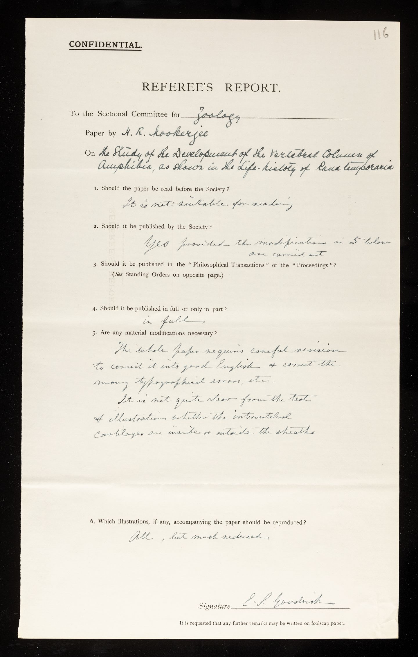 Referee's report by Edwin Stephen Goodrich, on a paper 'The study of ...