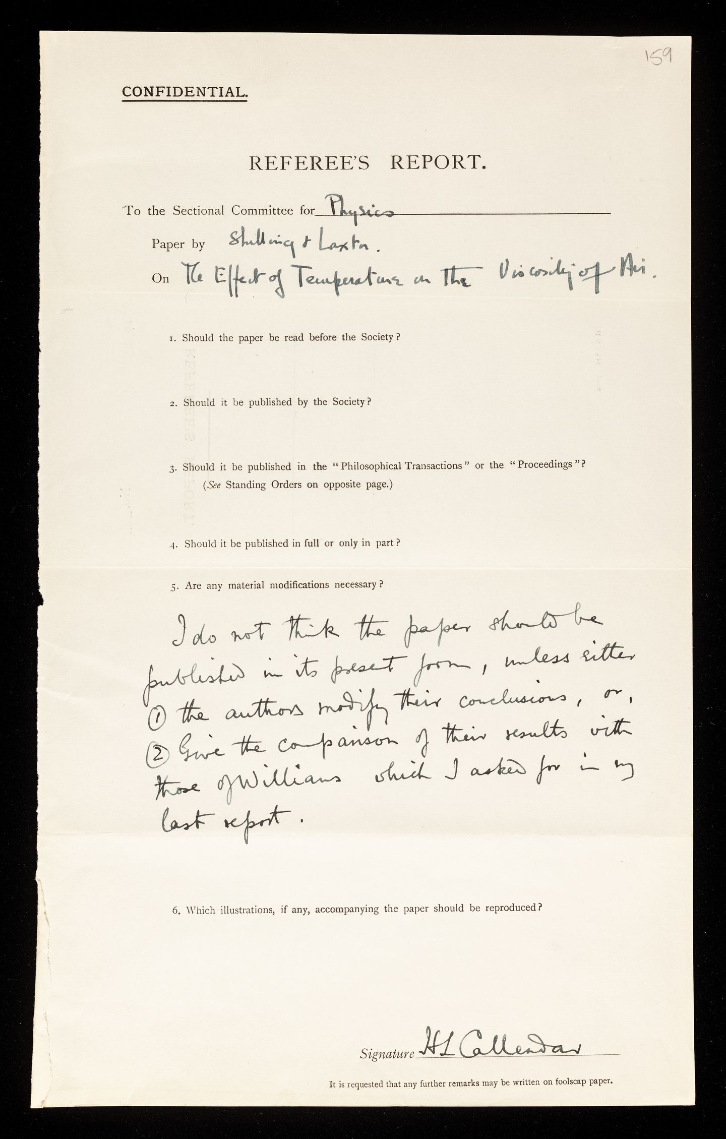 Third referee's report by Hugh Longbourne Callendar, on a paper 'The ...