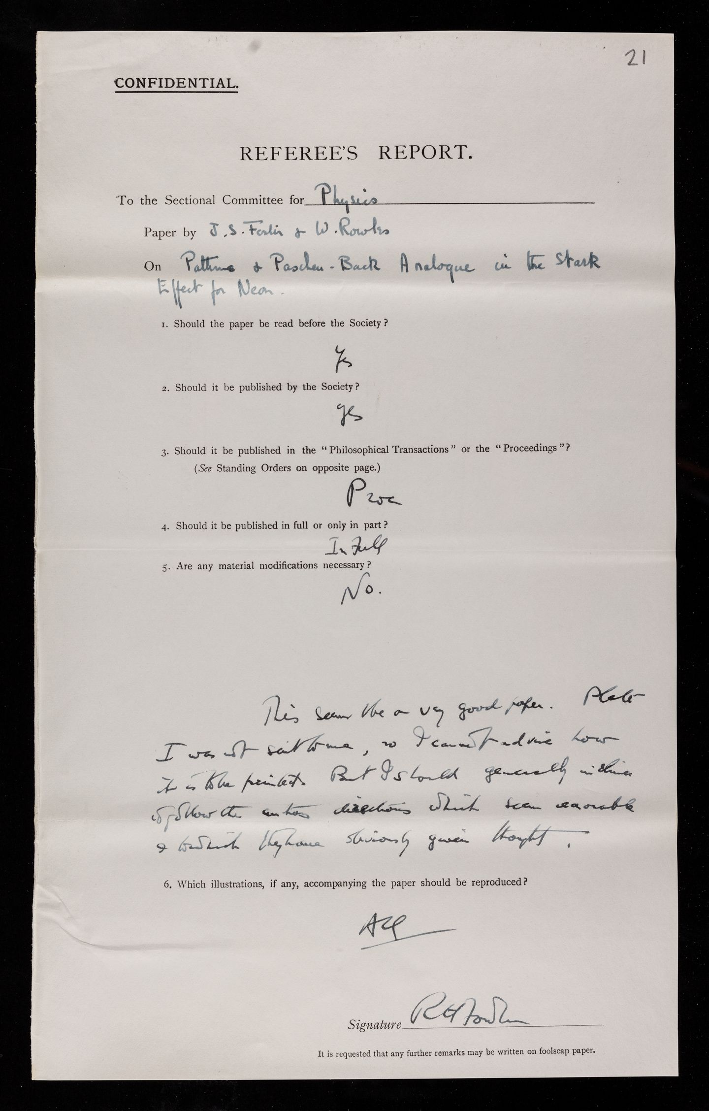 Referee's report by Ralph Howard Fowler, on a paper 'Patterns and ...