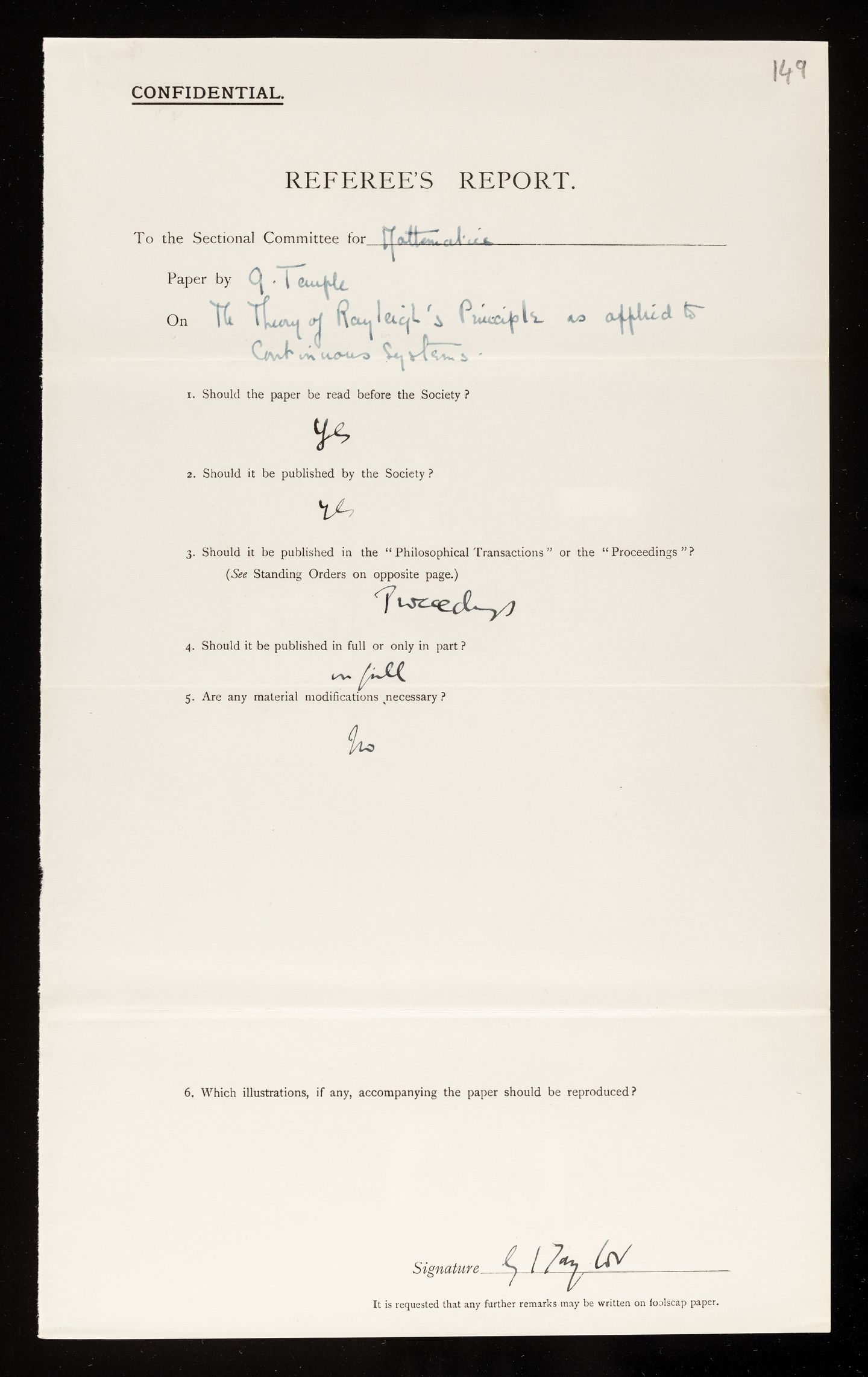 Referee's report by Geoffrey Ingram Taylor, on a paper 'The theory of ...
