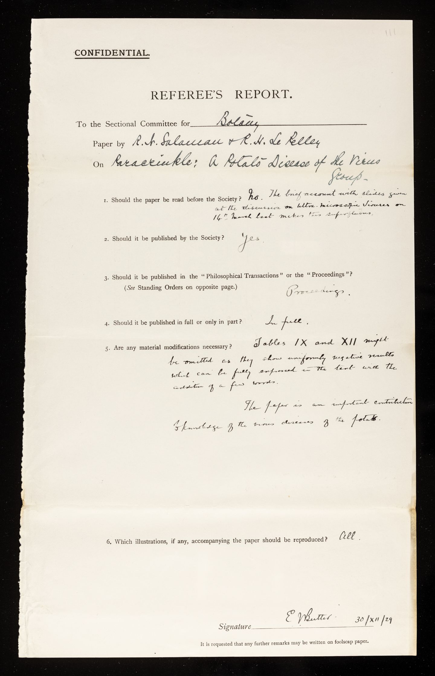 Referee's report by Edwin John Butler, on a paper 'Para-crinkle: a ...