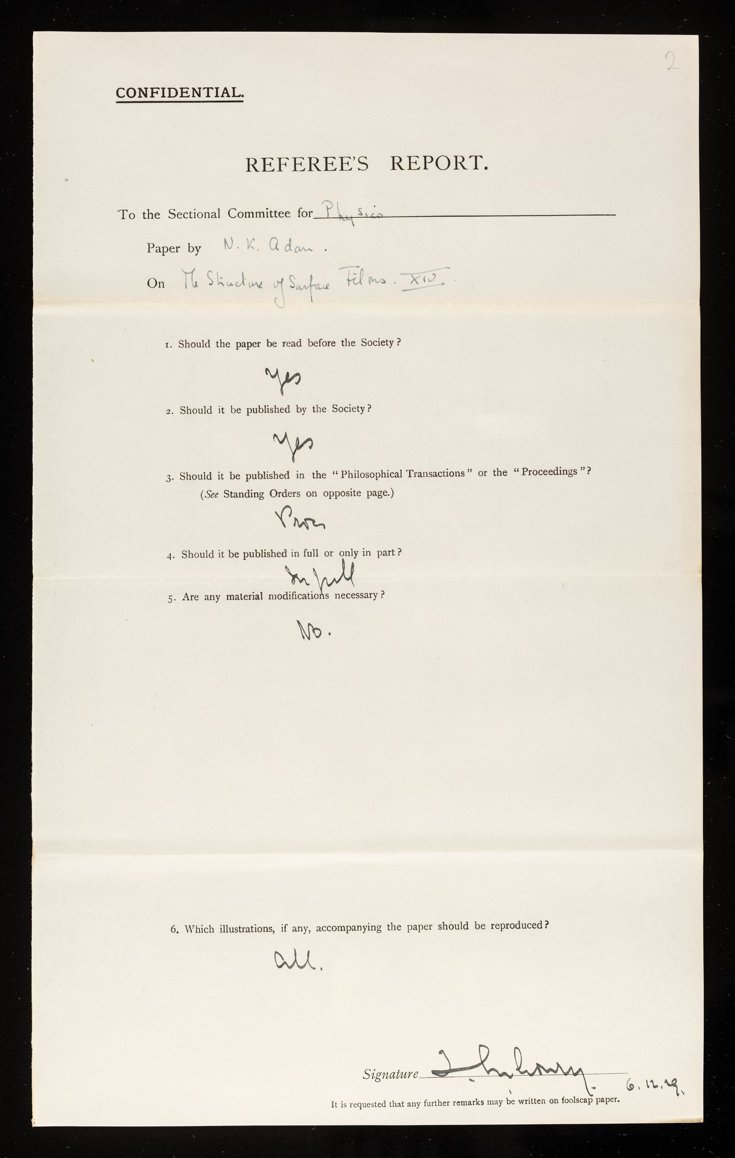 Referee's report by Thomas Martin Lowry, on a paper 'The structure of ...