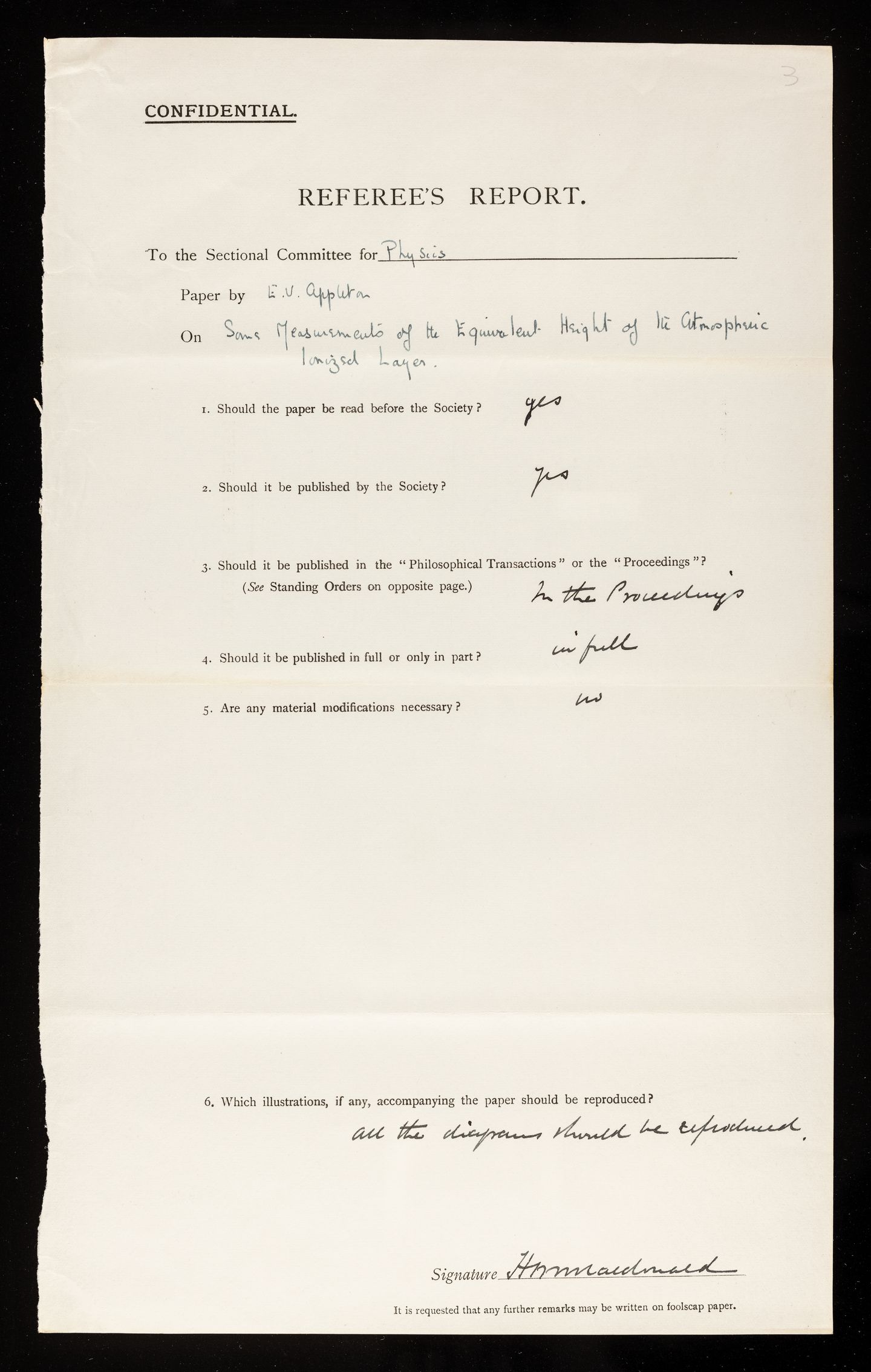 Referee's report by Hector Munro Macdonald, on a paper 'On some ...