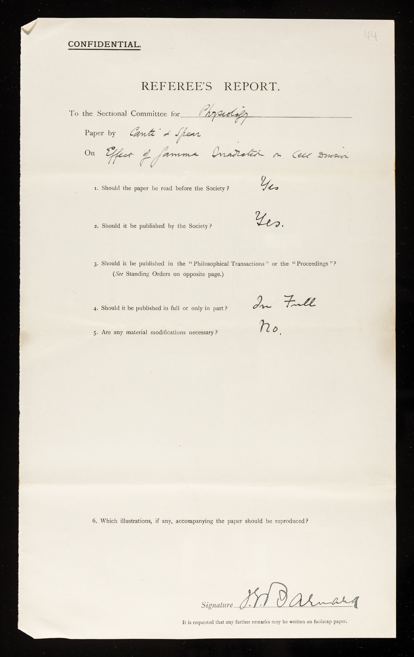 Referee's report by Joseph Edwin Barnard, on a paper 'The effect of ...