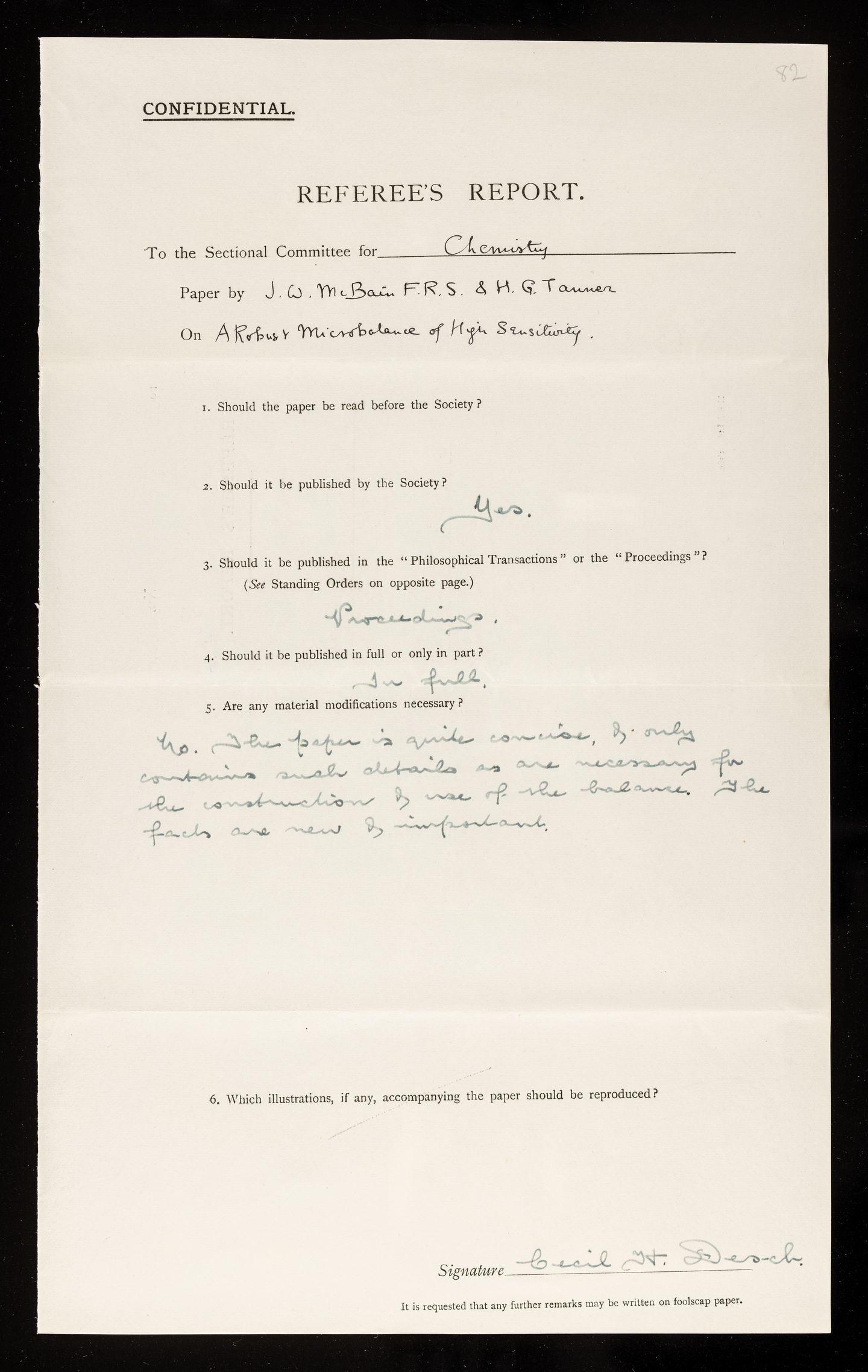 Referee's report by Cecil Henry Desch, on a paper 'A robust ...