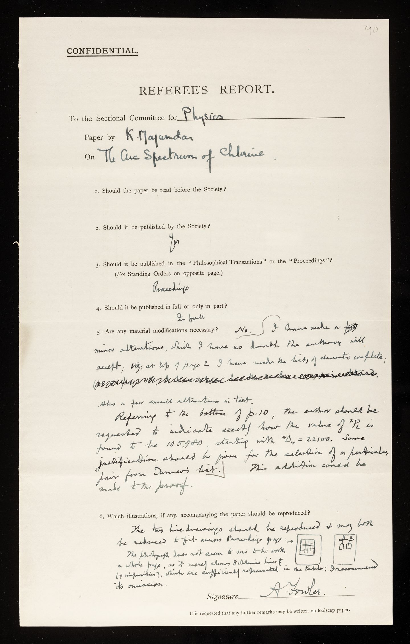 Referee's report by Alfred Fowler, on a paper 'The arc spectrum of ...