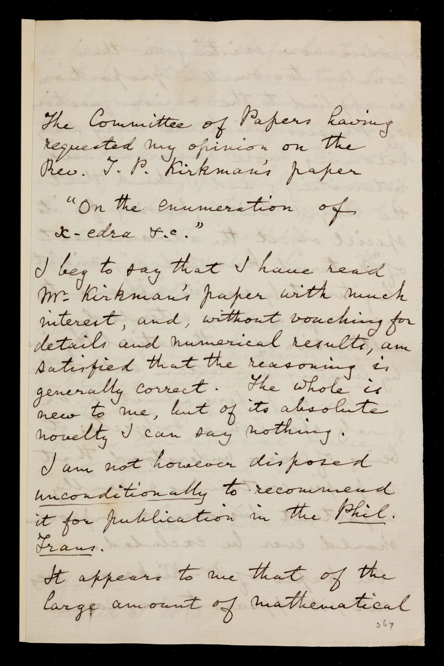 Referee's report by William Fishburn Donkin, on a paper 'On the ...