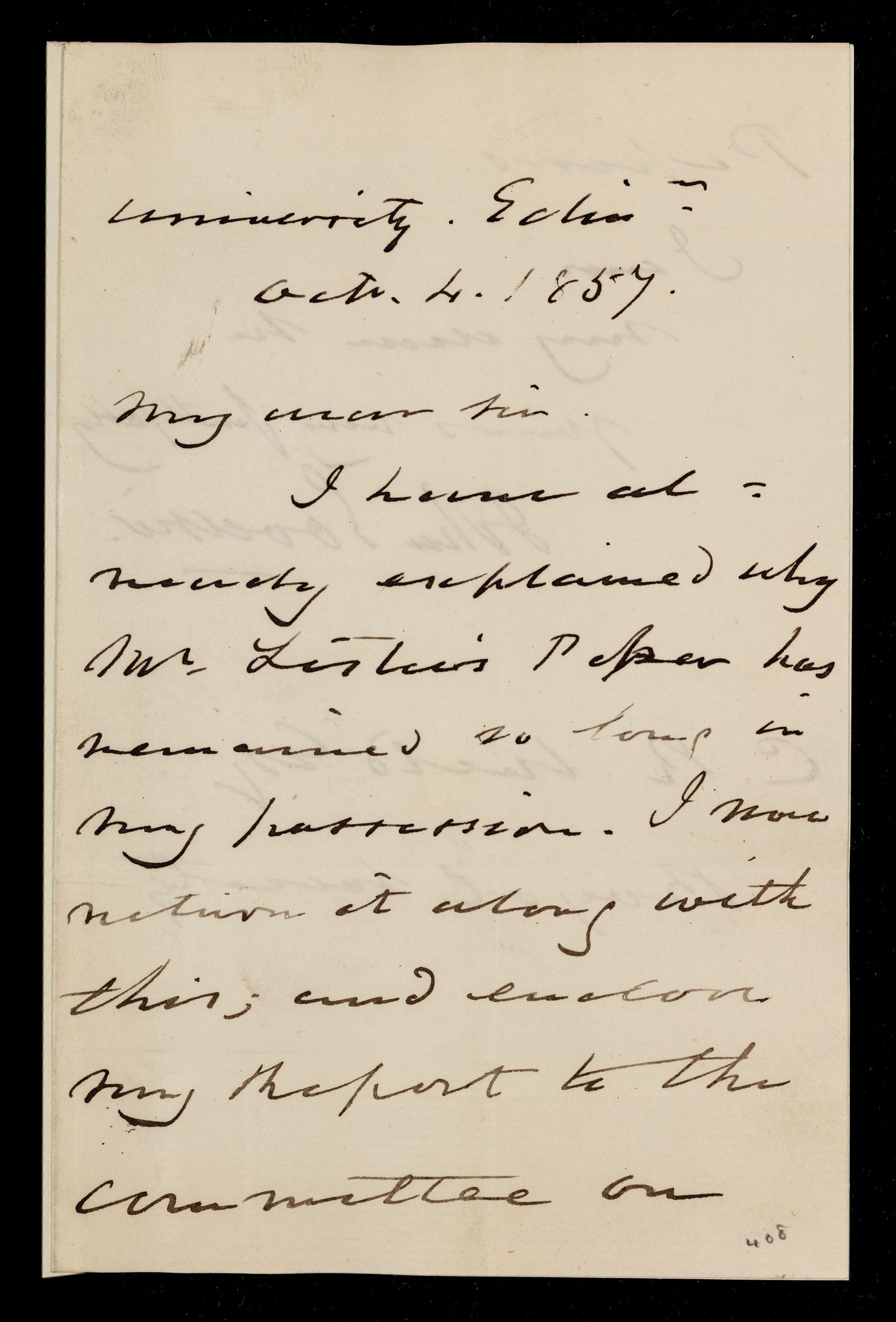 Letter from John Goodsir, on a paper 'On the early stages of ...
