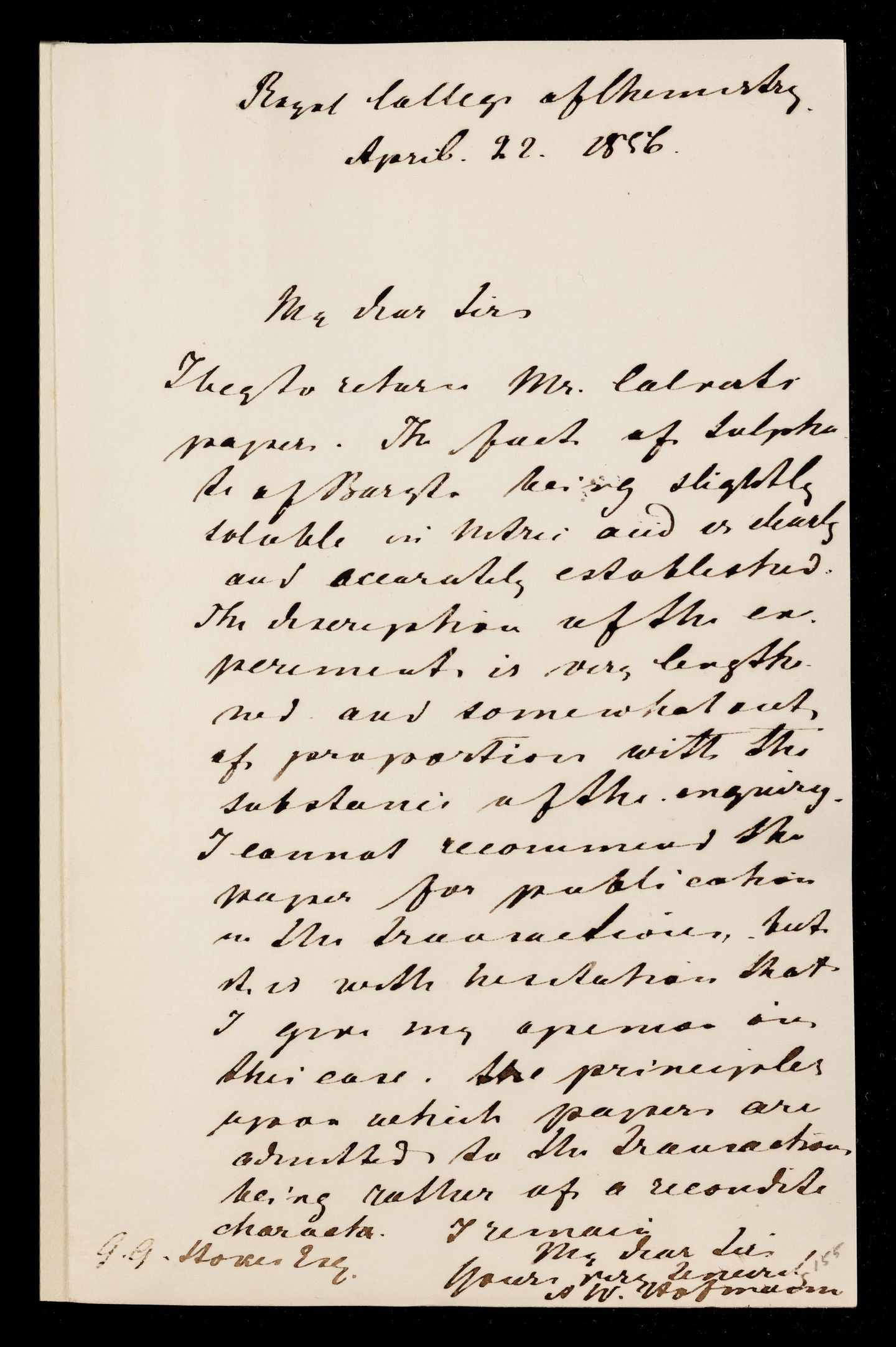 Referee's report by August Wilhelm von Hofmann, on a paper 'On chemical ...