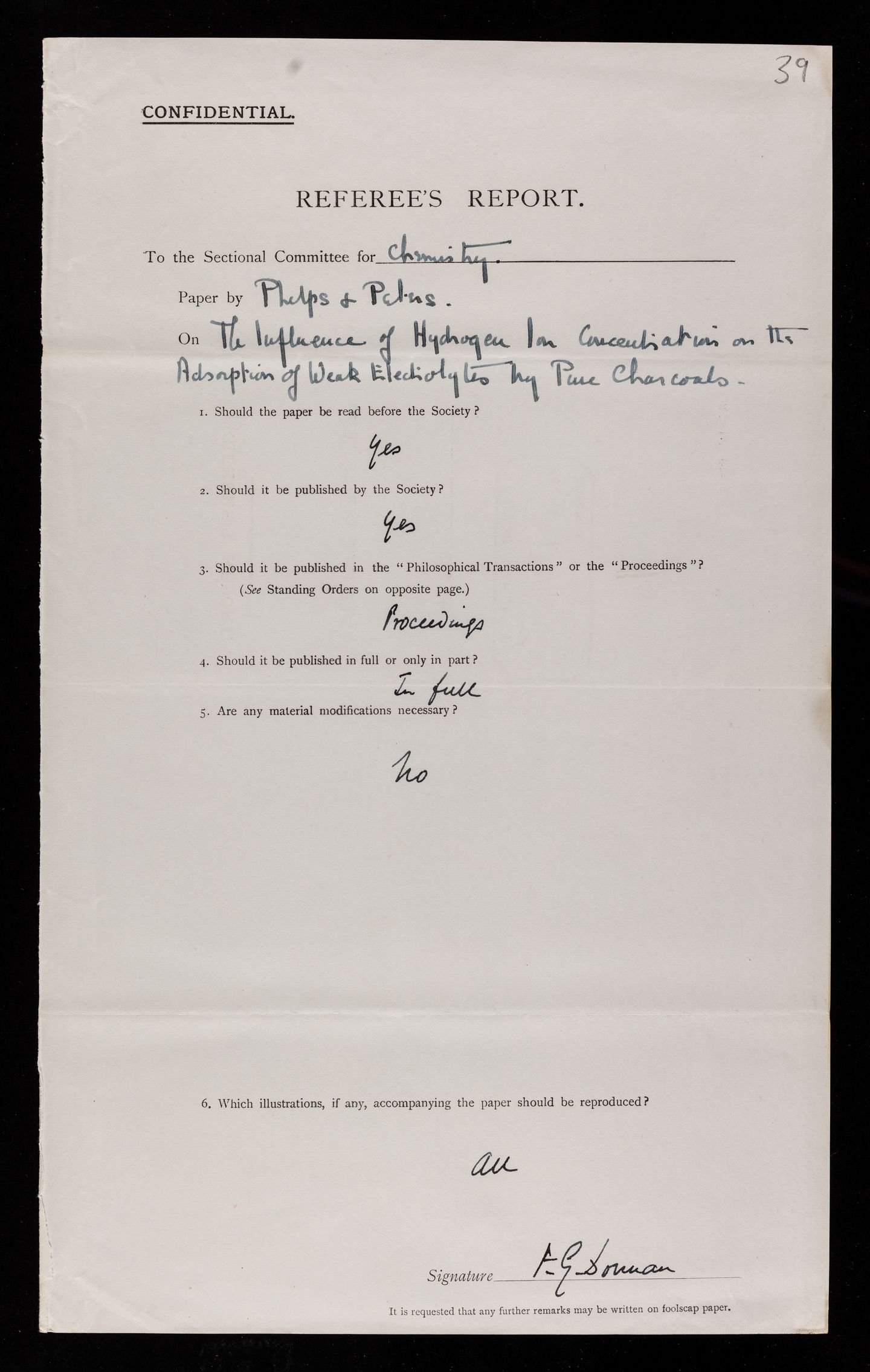 Referee's report by Frederick George Donnan, on a paper 'The influence of hydrogen ion ...