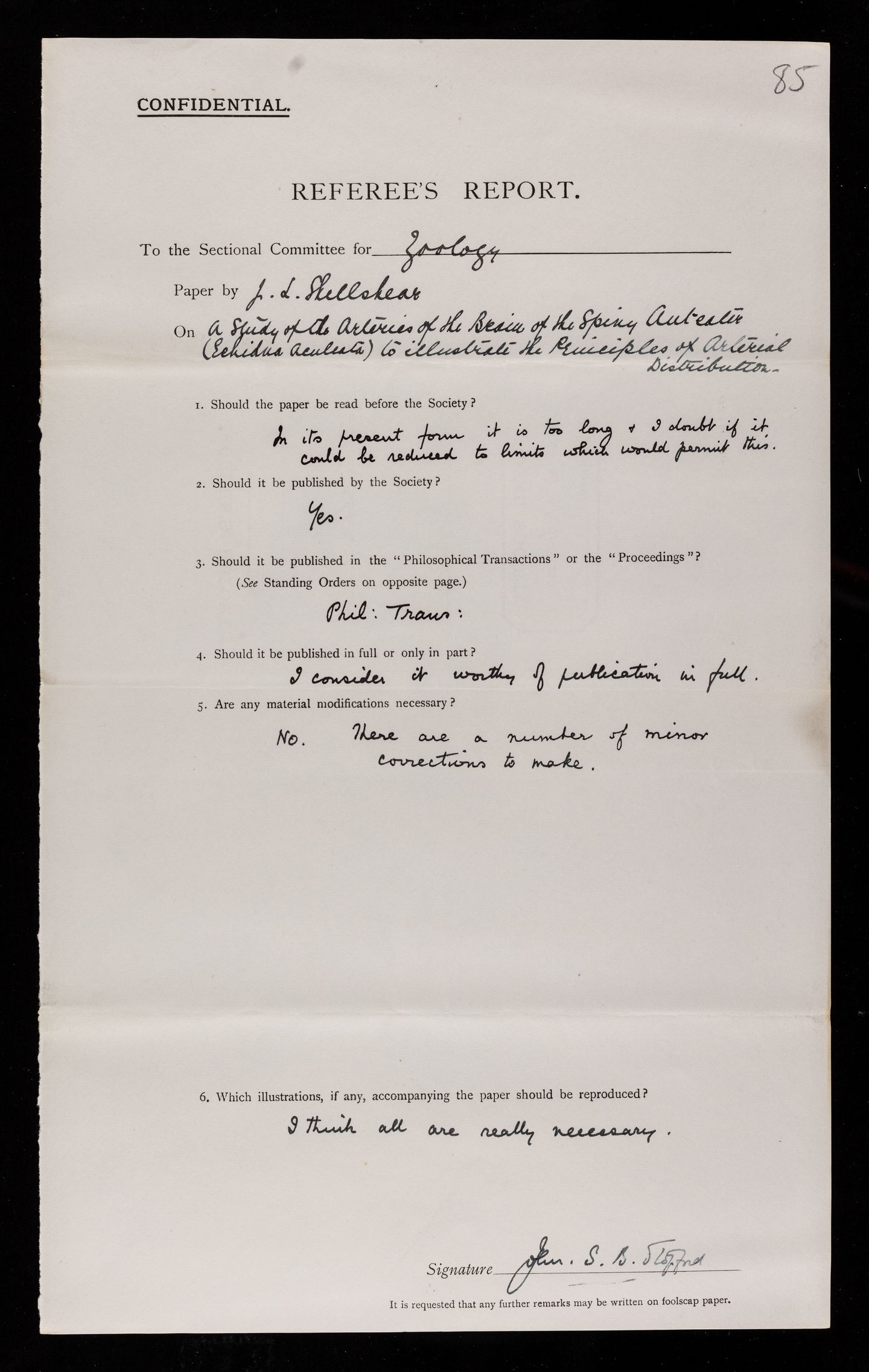 Referee's report by John Sebastian Bach Stopford, on a paper 'A study ...