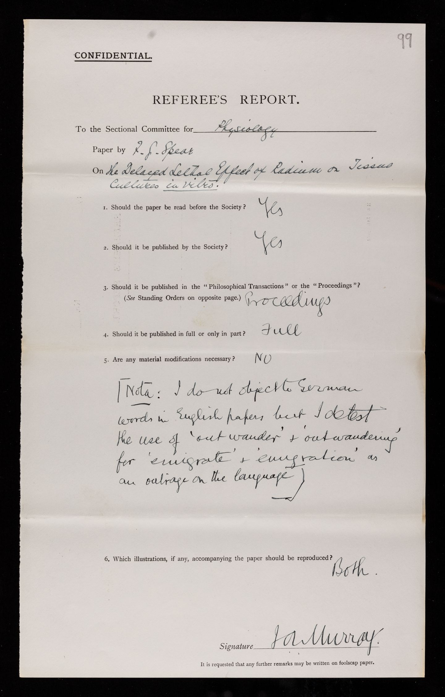 Referee's report by James Alexander Murray, on a paper 'The delayed ...