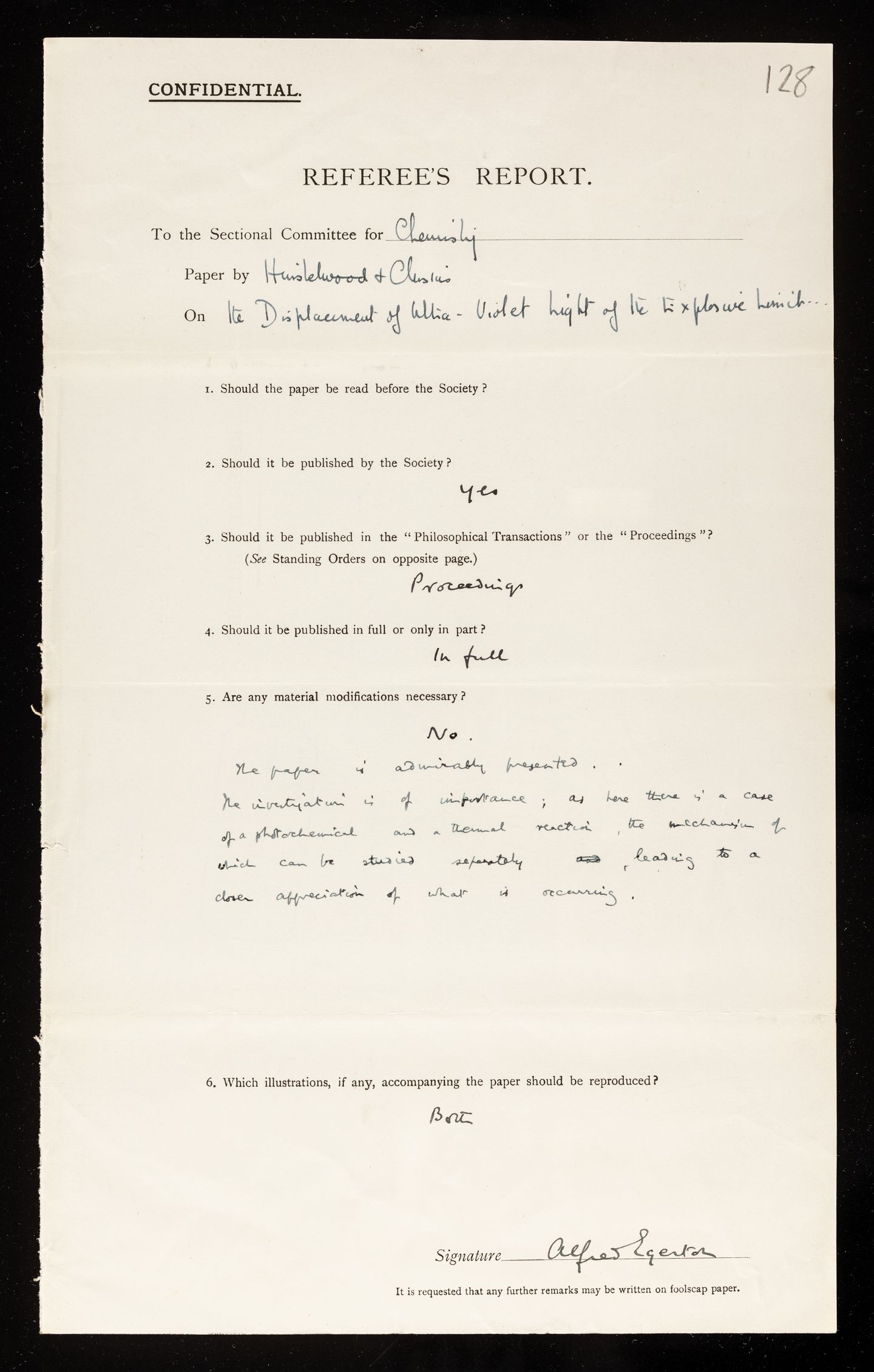 Referee's report by Alfred Charles Glyn Egerton, on a paper 'The ...
