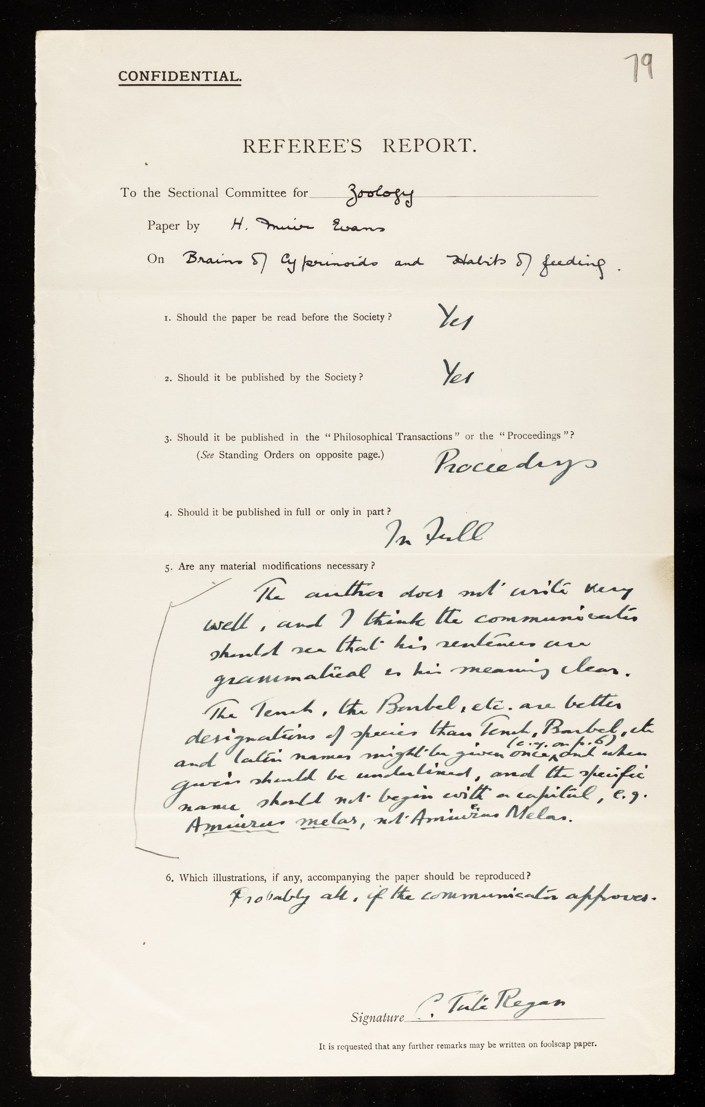 Referee's report by Charles Tate Regan, on a paper 'A comparative study ...