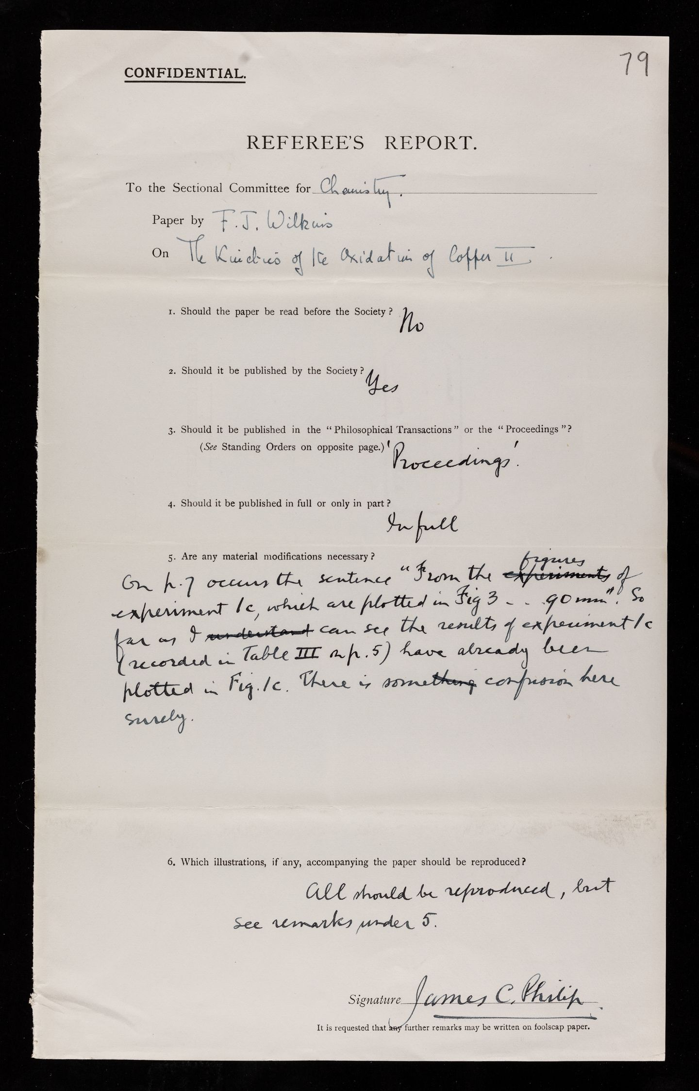 Referee's report by James Charles Philip, on a paper 'The kinetics of ...