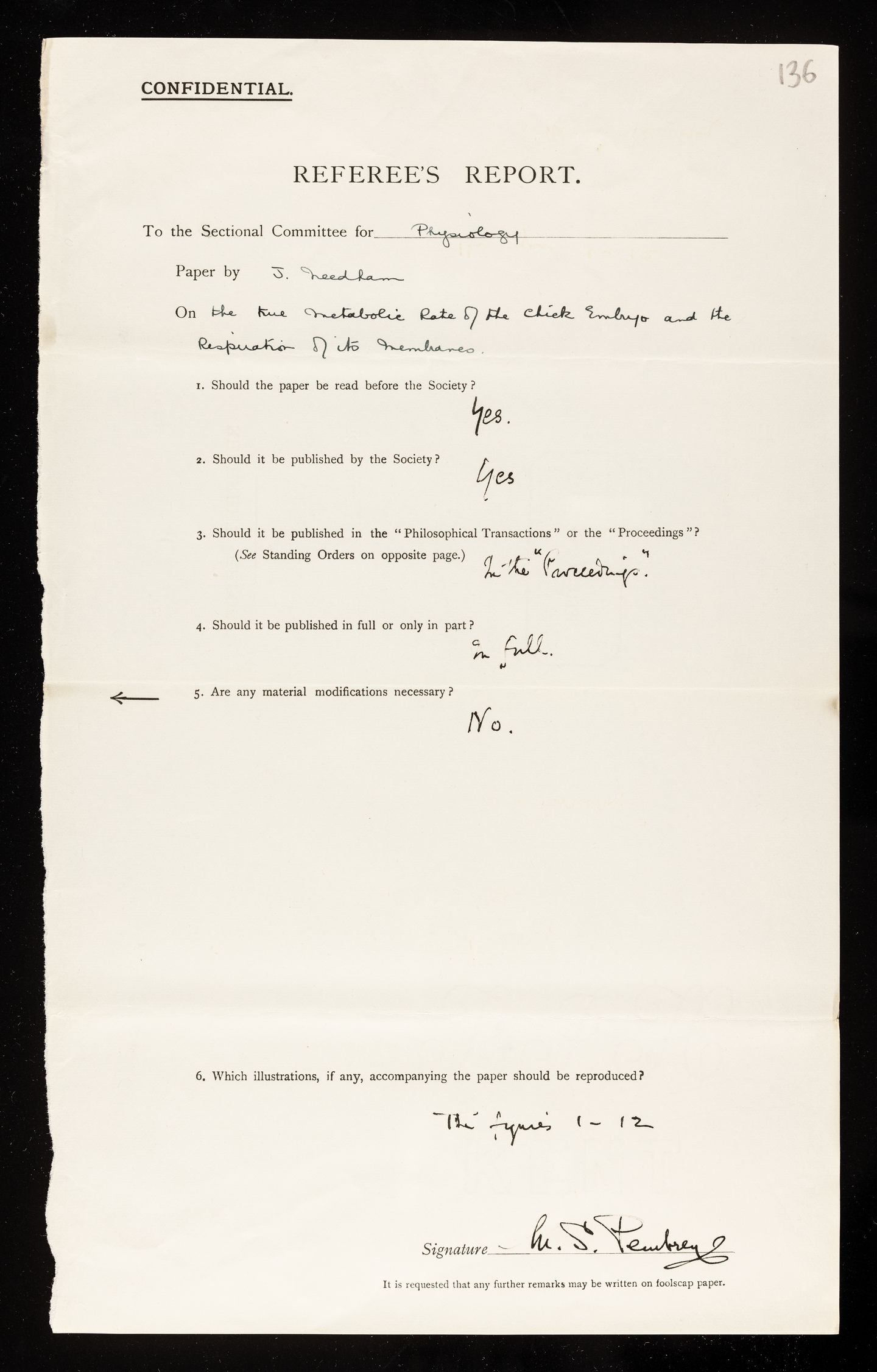 Referee's report by Marcus Seymour Pembrey, on a paper 'On the true ...