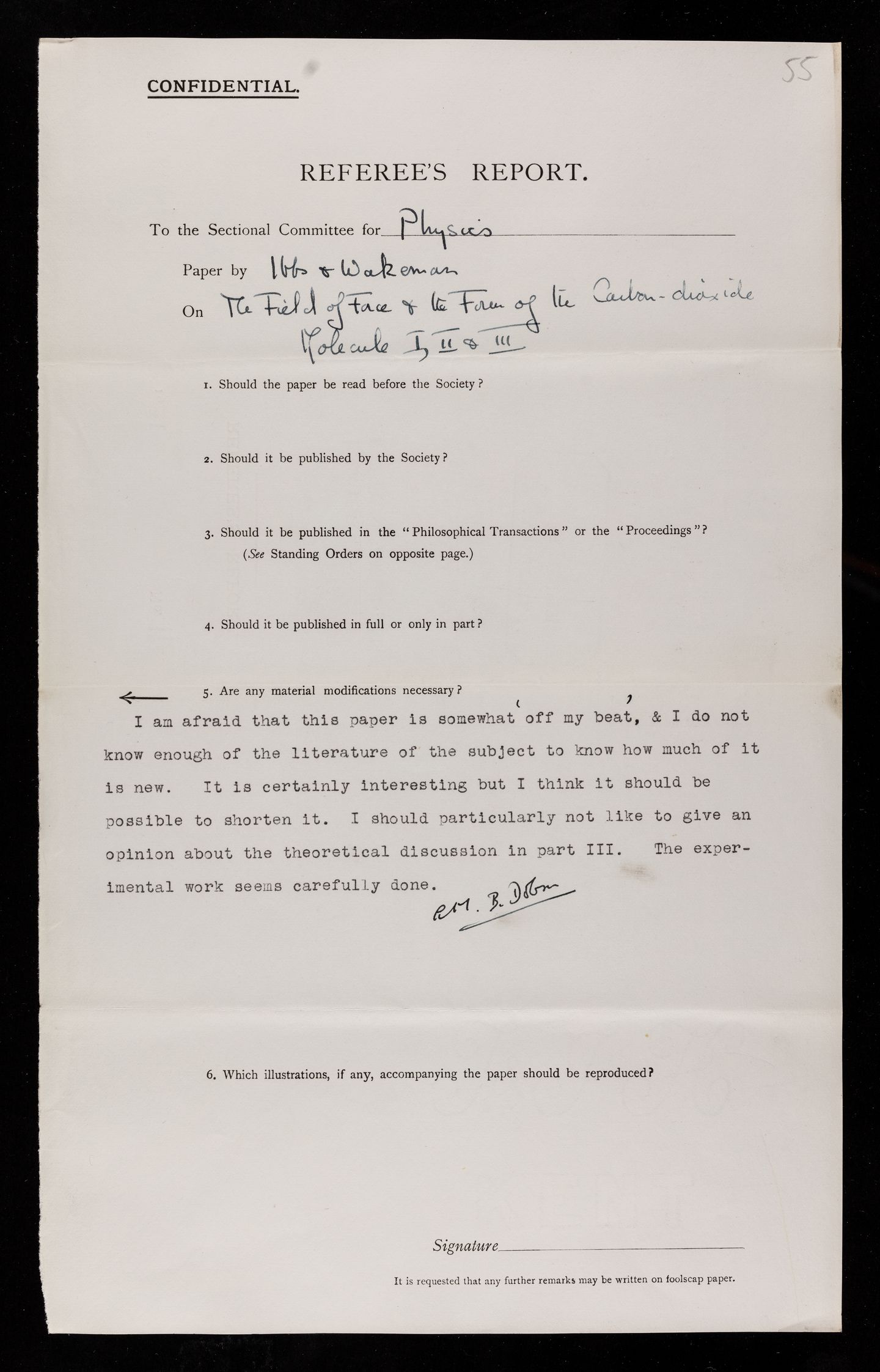 Referee's report by Gordon Miller Bourne Dobson, on three papers 'The ...