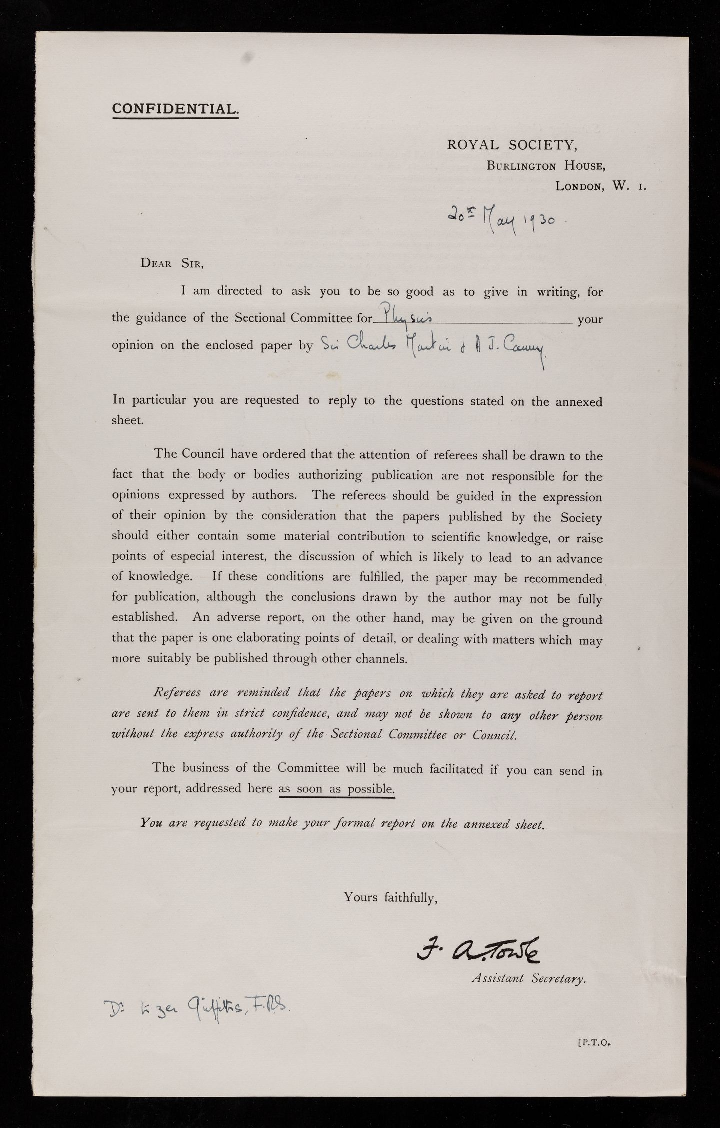 Referee's report by Ezer Griffiths, on a paper 'The influence of air ...