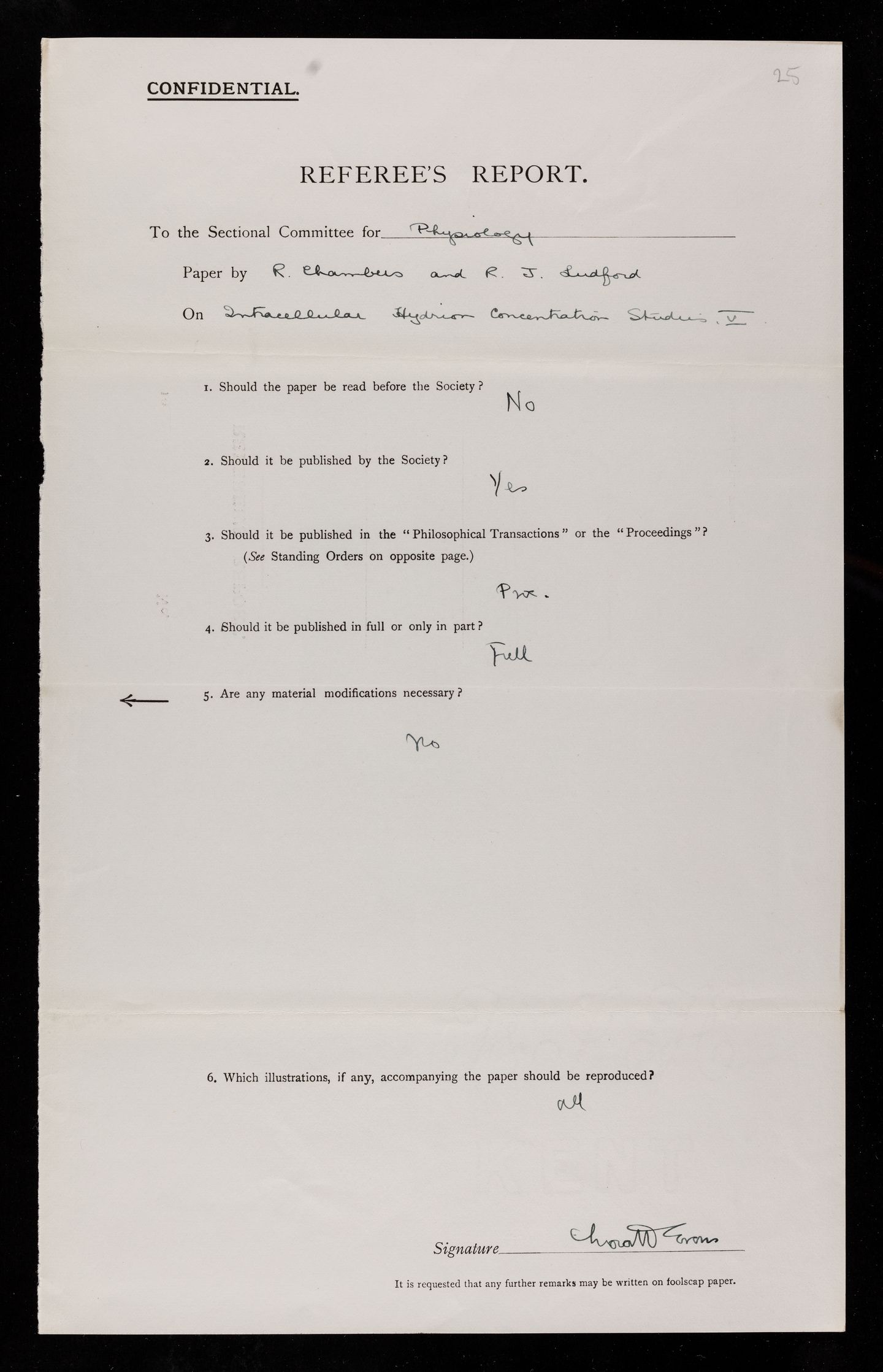 Referee's report by Charles Arthur Lovatt Evans, on a paper ...