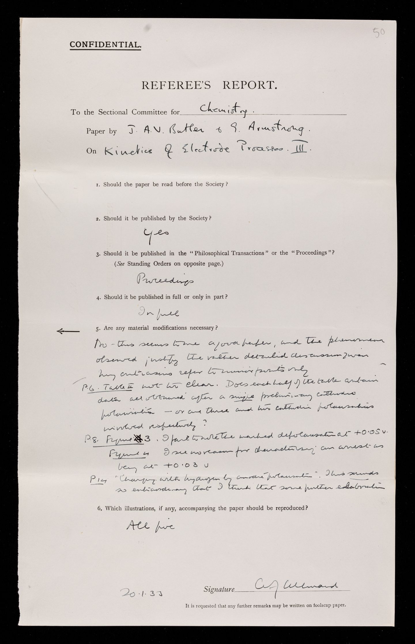 Referee's report by Arthur John Allmand, on a paper 'The kinetics of ...