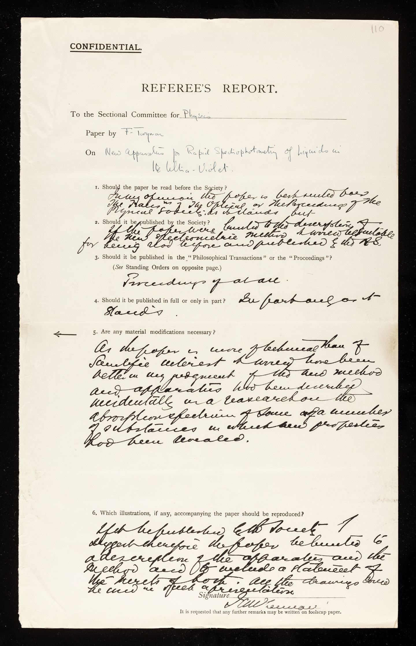 Referee's report by John Cunningham McLennan, on a paper 'A new ...