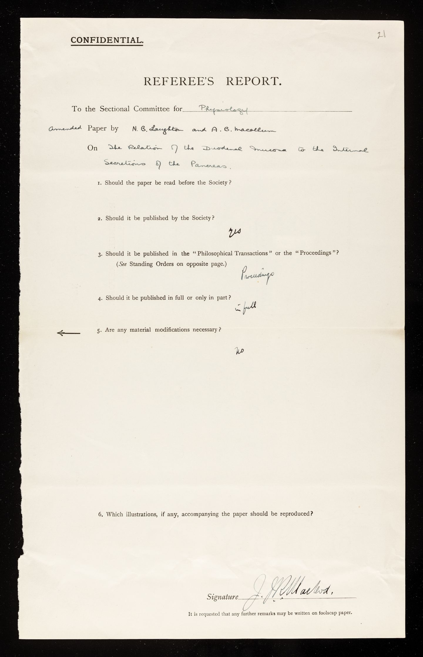 Second referee's report by John James Rickard Macleod, on a paper 'The ...