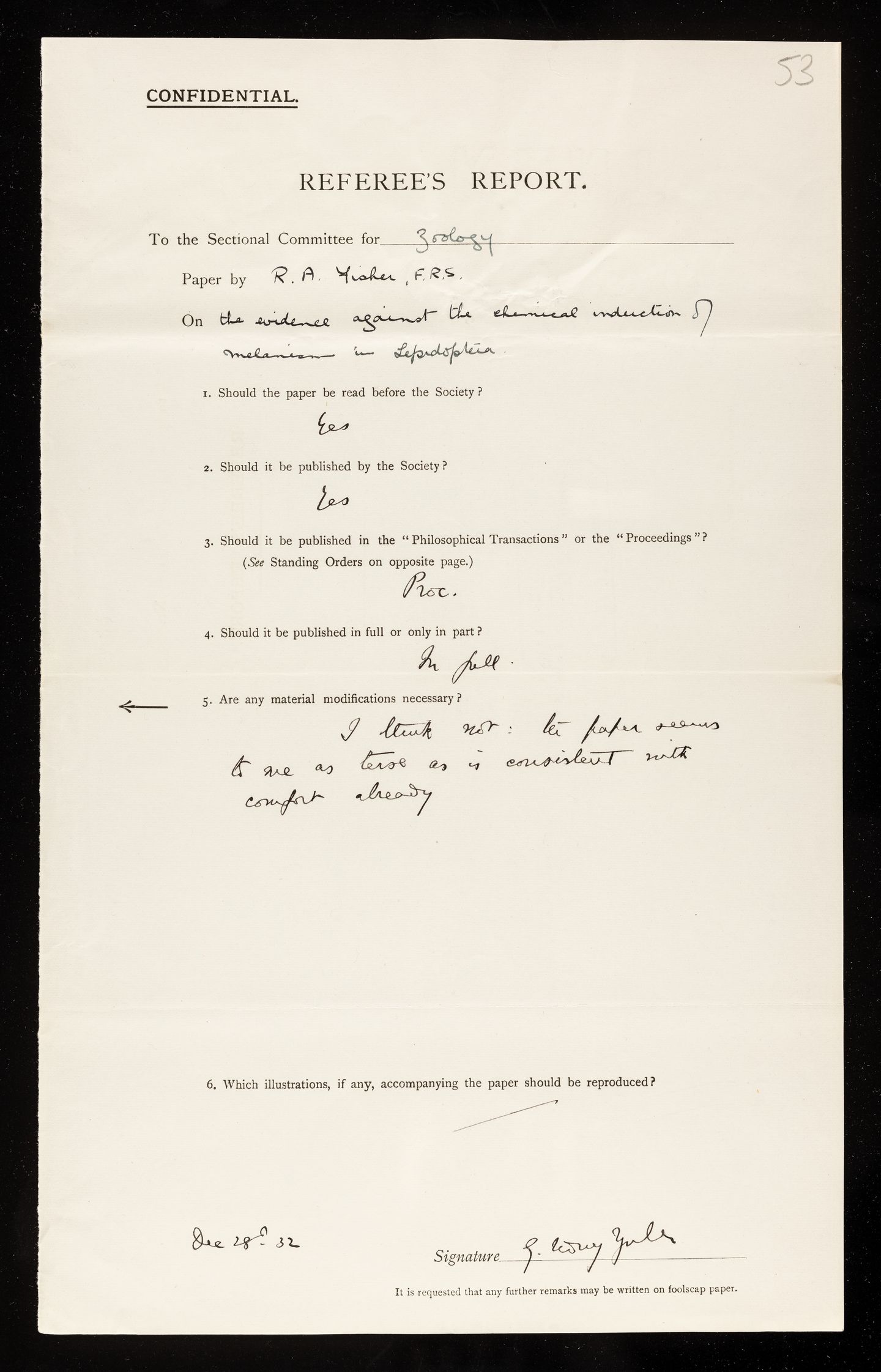 Referee's report by George Udny Yule, on a paper 'On the evidence ...