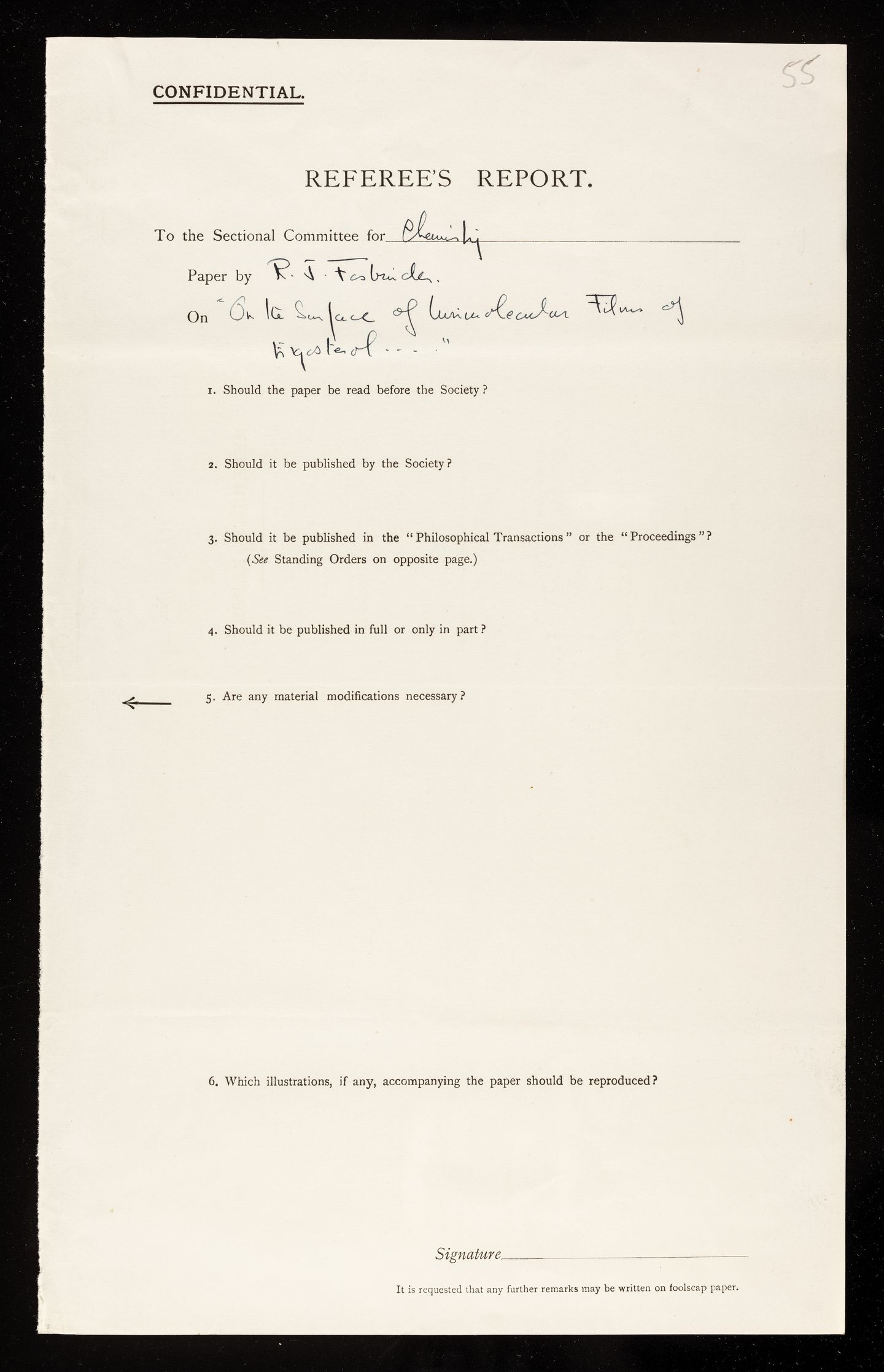 Referee's report by William Cudmore McCullagh Lewis, on a paper 'On the ...