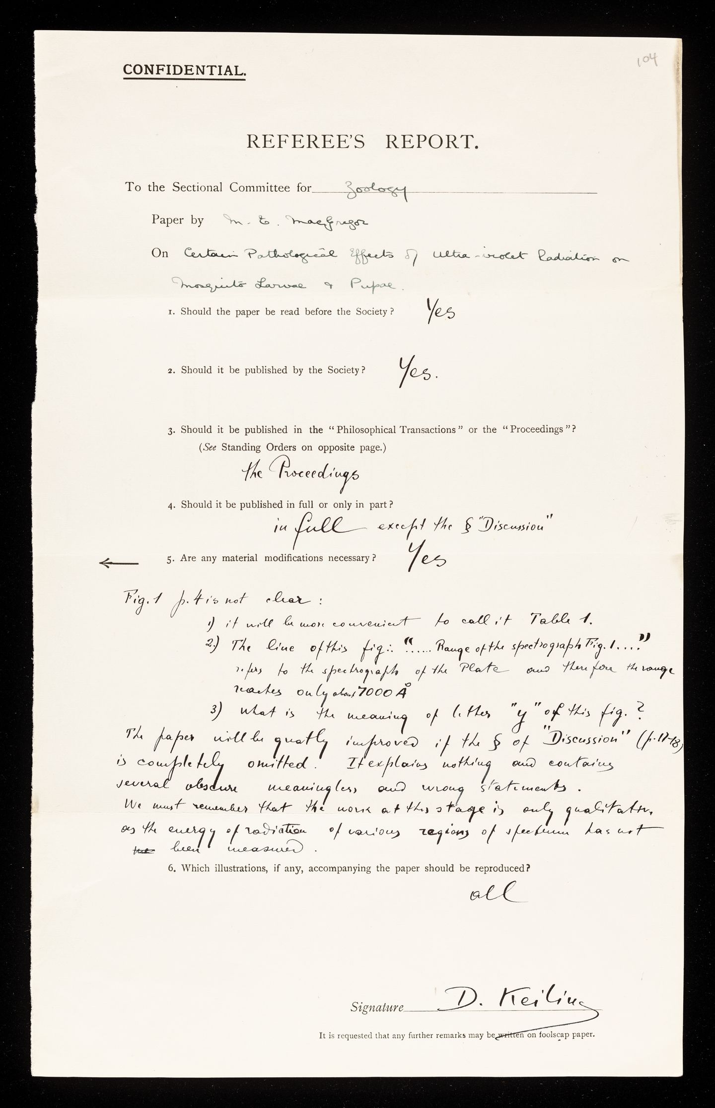 Referee's report by David Keilin, on a paper 'Certain pathological ...