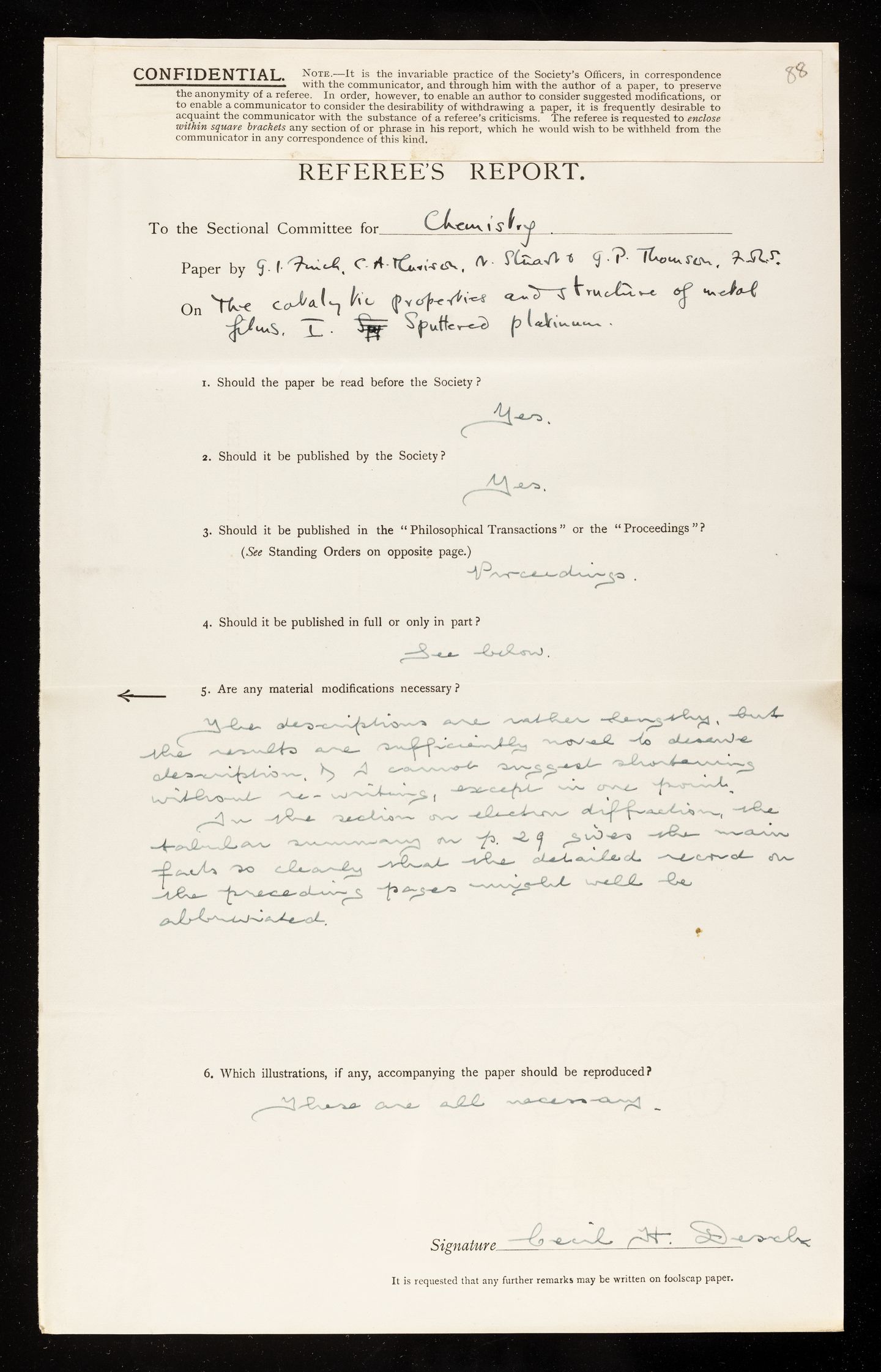 Referee's report by Cecil Henry Desch, on a paper 'The catalytic ...
