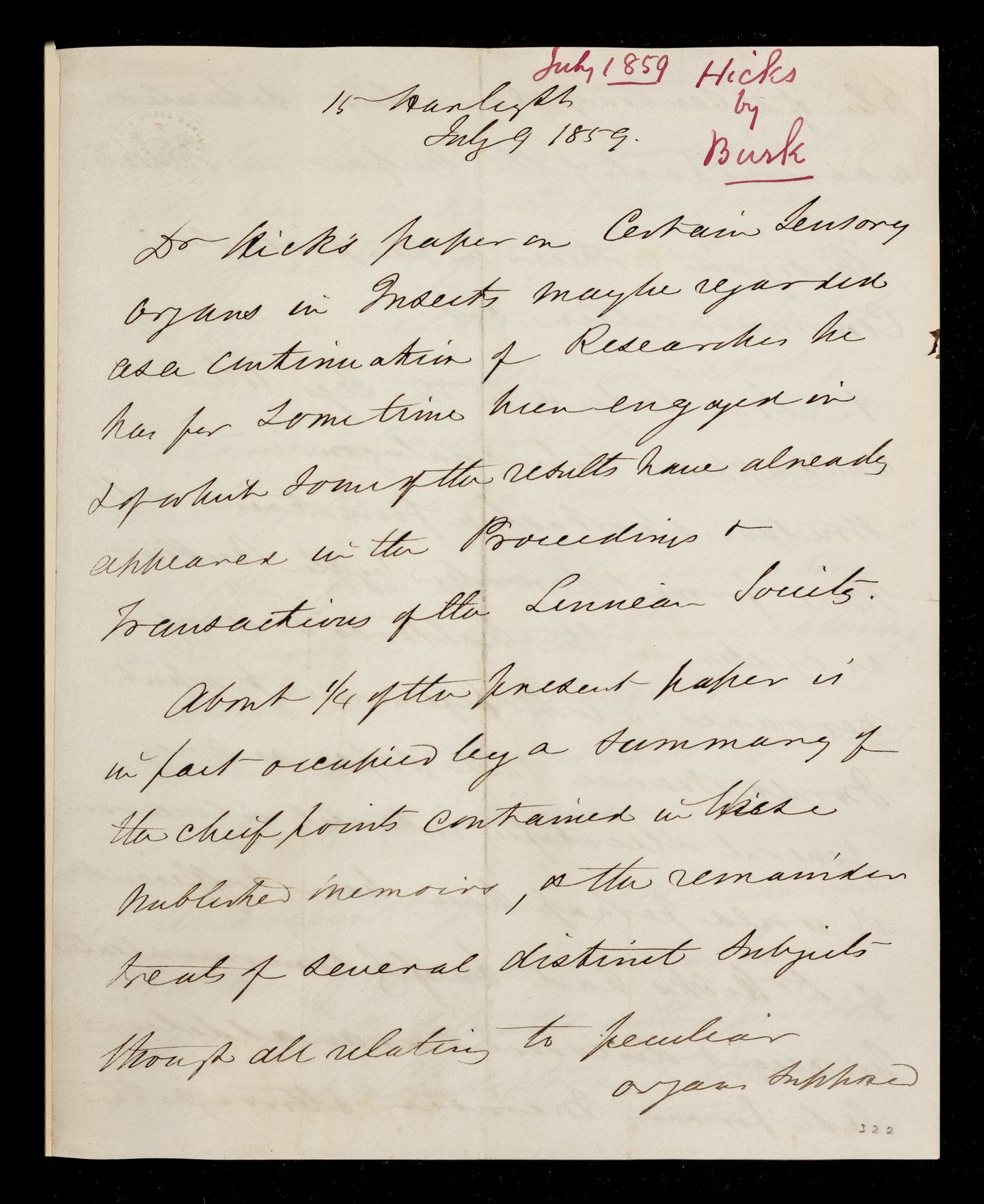 Referee's report by George Busk, on a paper 'On certain sensory organs ...