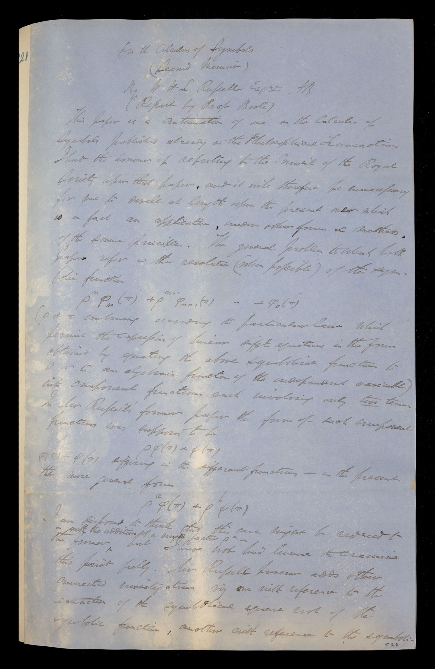 Referee's report by George Boole, on a paper 'On the calculus of ...