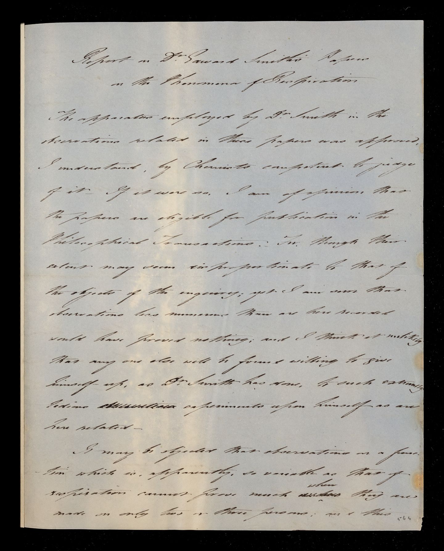 Referee's report by James Paget, on a paper 'Experimental inquiries ...