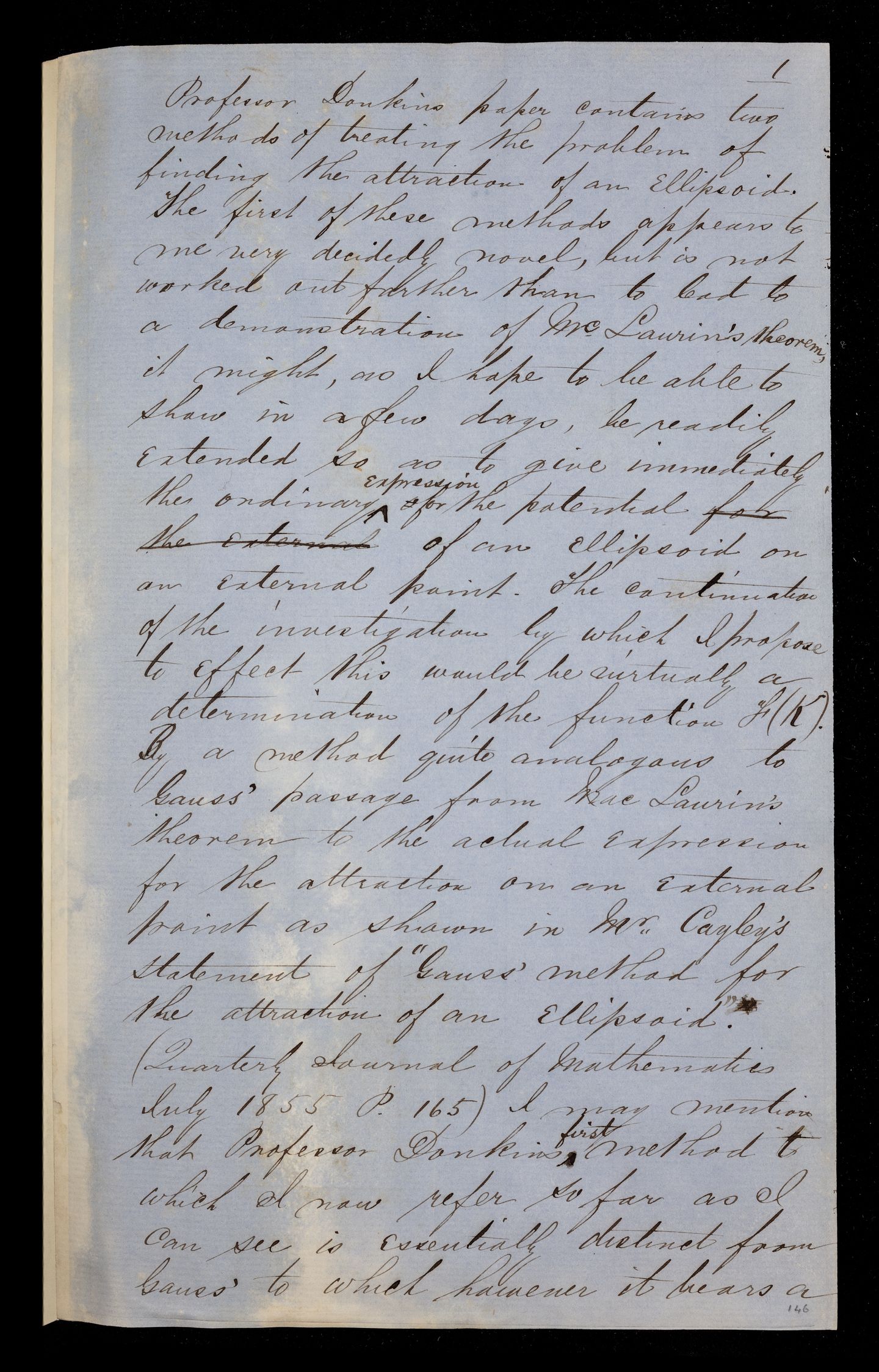 Referee's report by William Thomson, Lord Kelvin on a paper 'On the ...