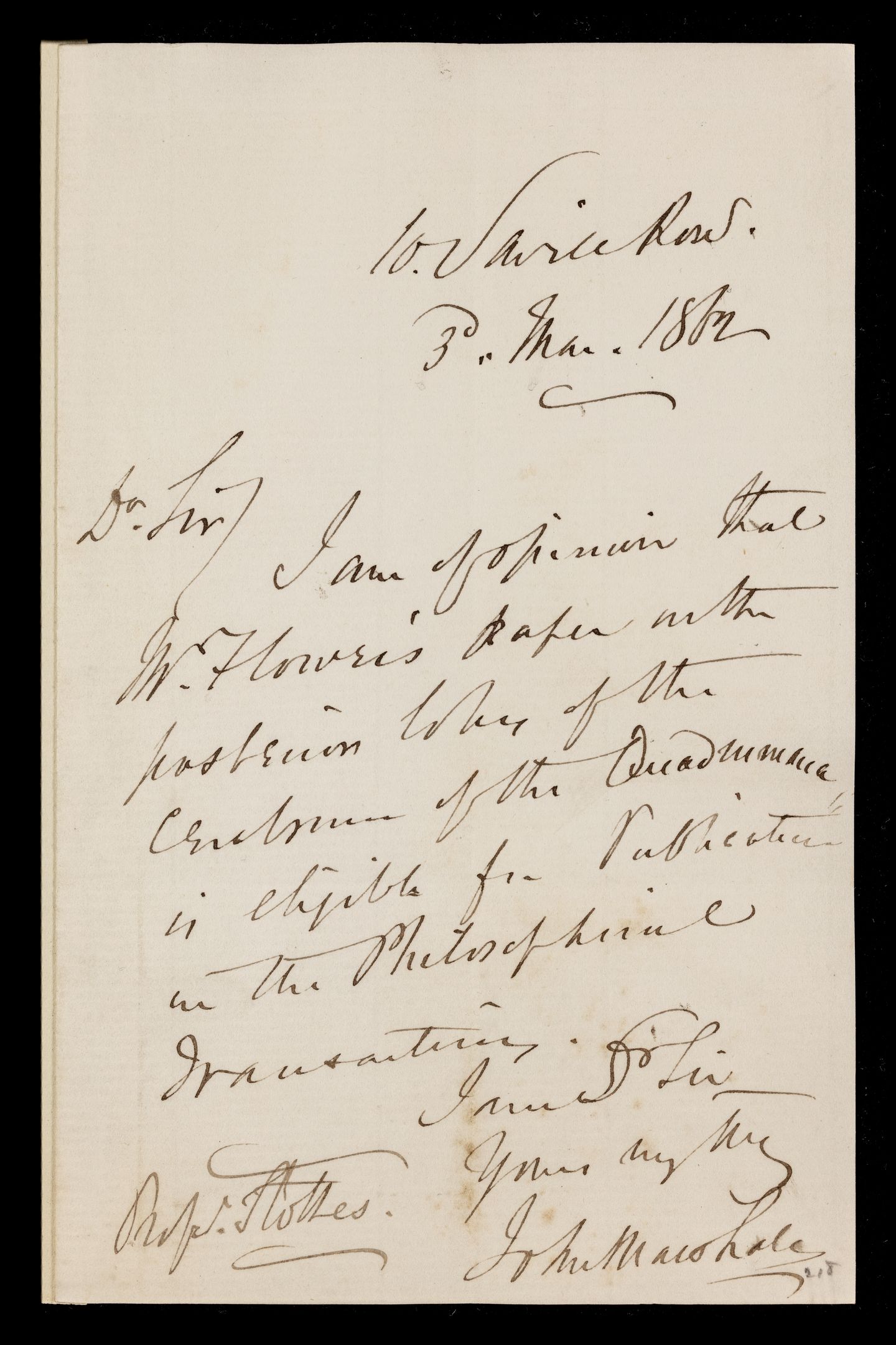 Letter from John Marshall, on a paper 'On the posterior lobes of the ...
