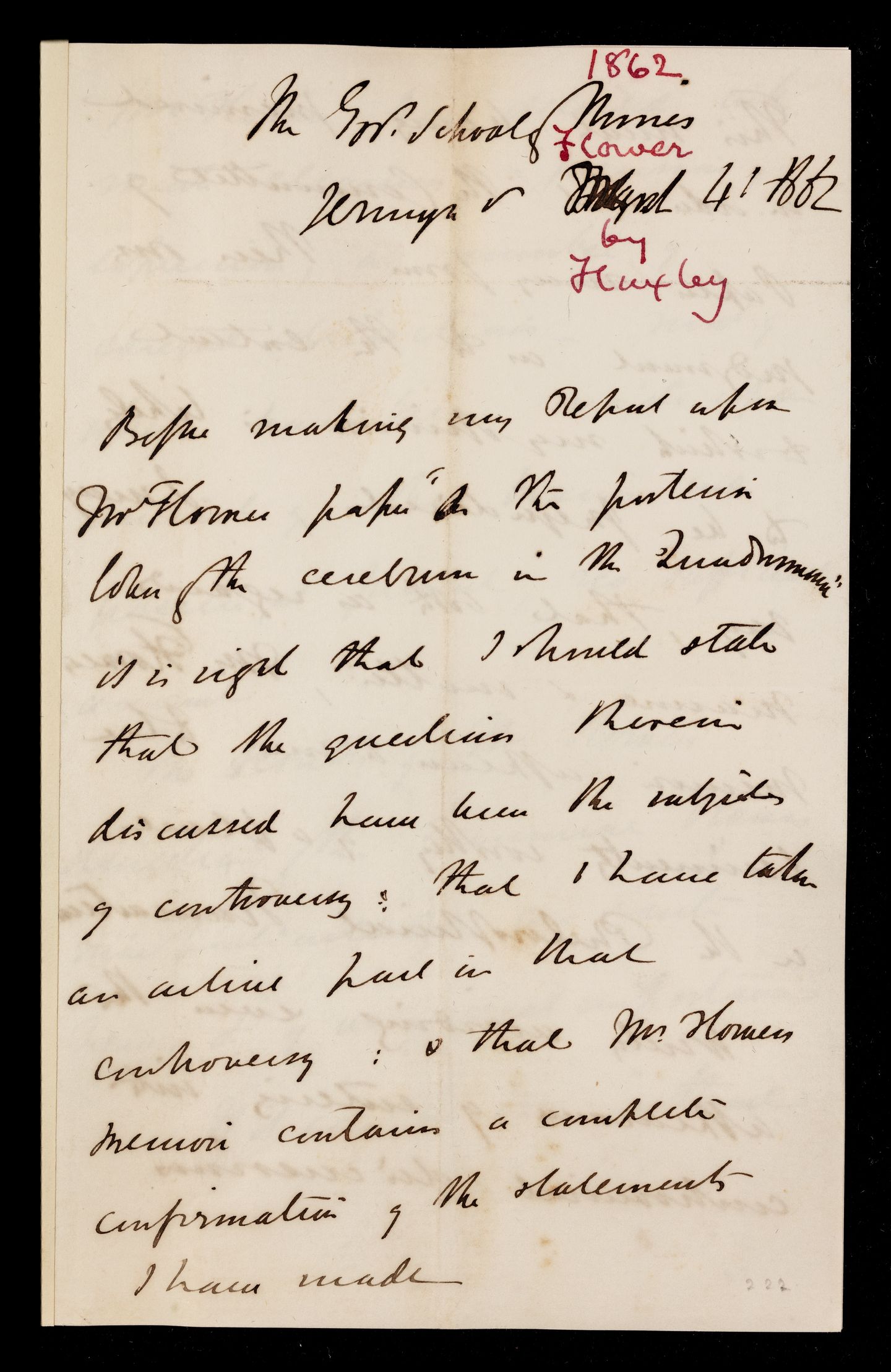 Letter from Thomas Henry Huxley, on a paper 'On the posterior lobes of ...