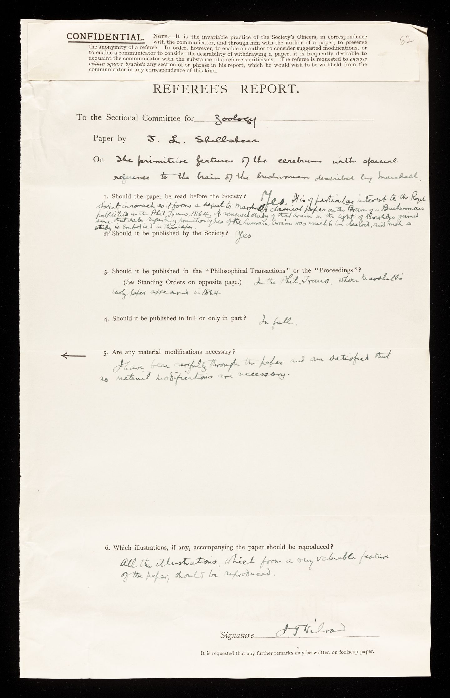 Referee's report by James Thomas Wilson, on a paper 'The primitive ...