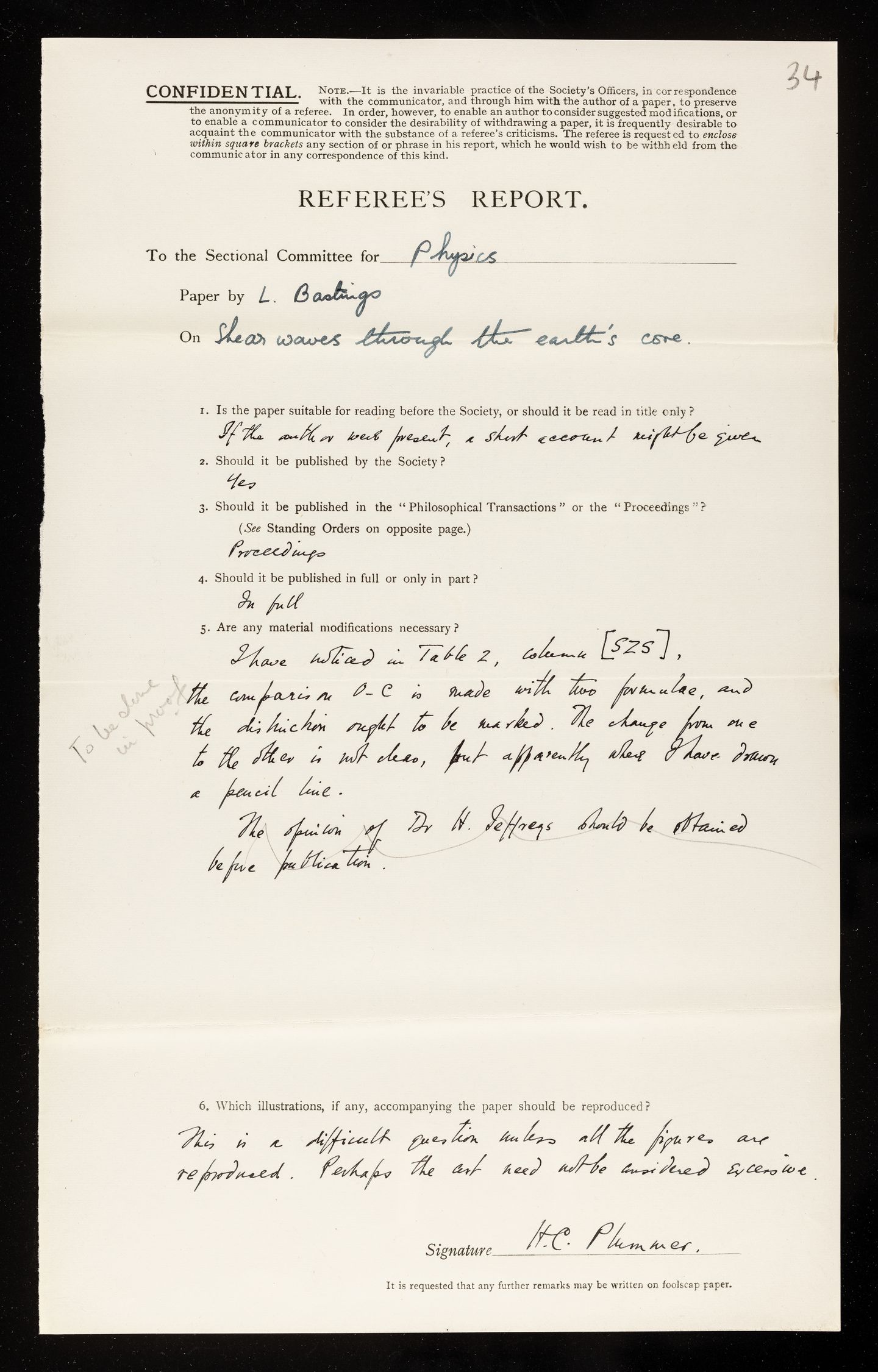 Referee's report by Henry Crozier Keating Plummer, on a paper 'Shear ...