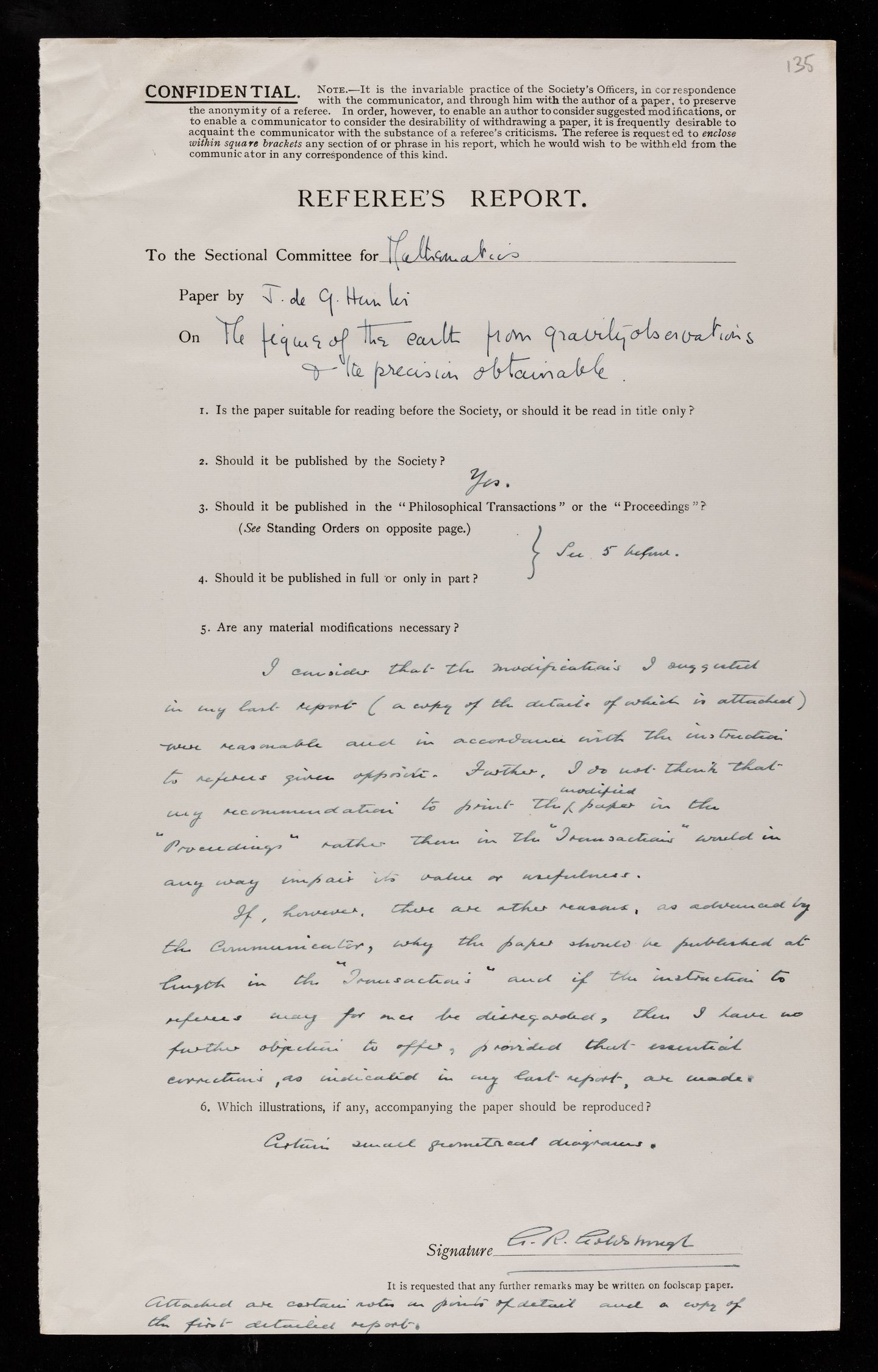 Second referee's report by George Ridsdale Goldsbrough, on a paper 'The ...