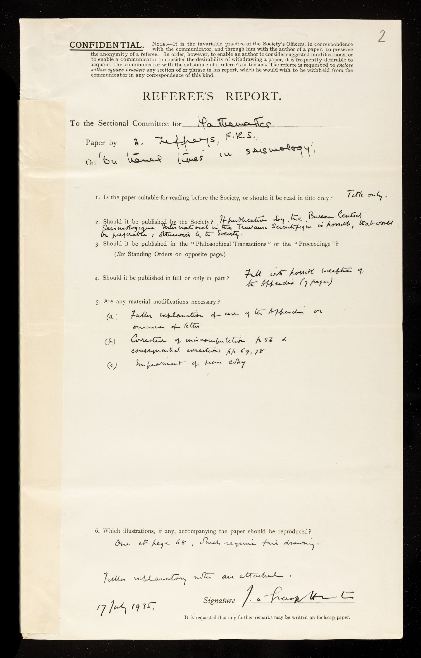 Referee's report by James de Graaff-Hunter, on a paper 'Travel times in ...