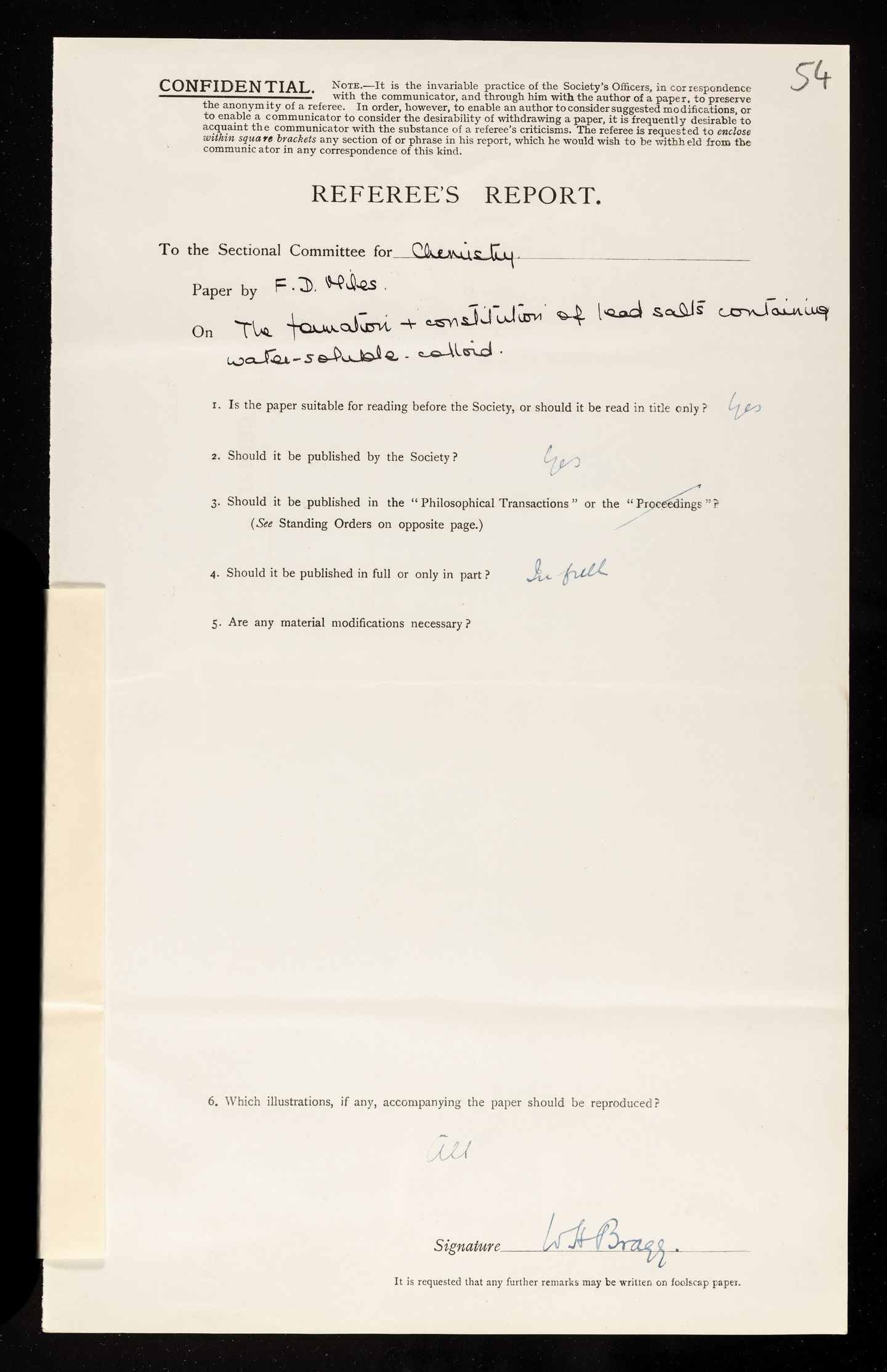 Referee's report by William Henry Bragg, on a paper 'The formation and ...