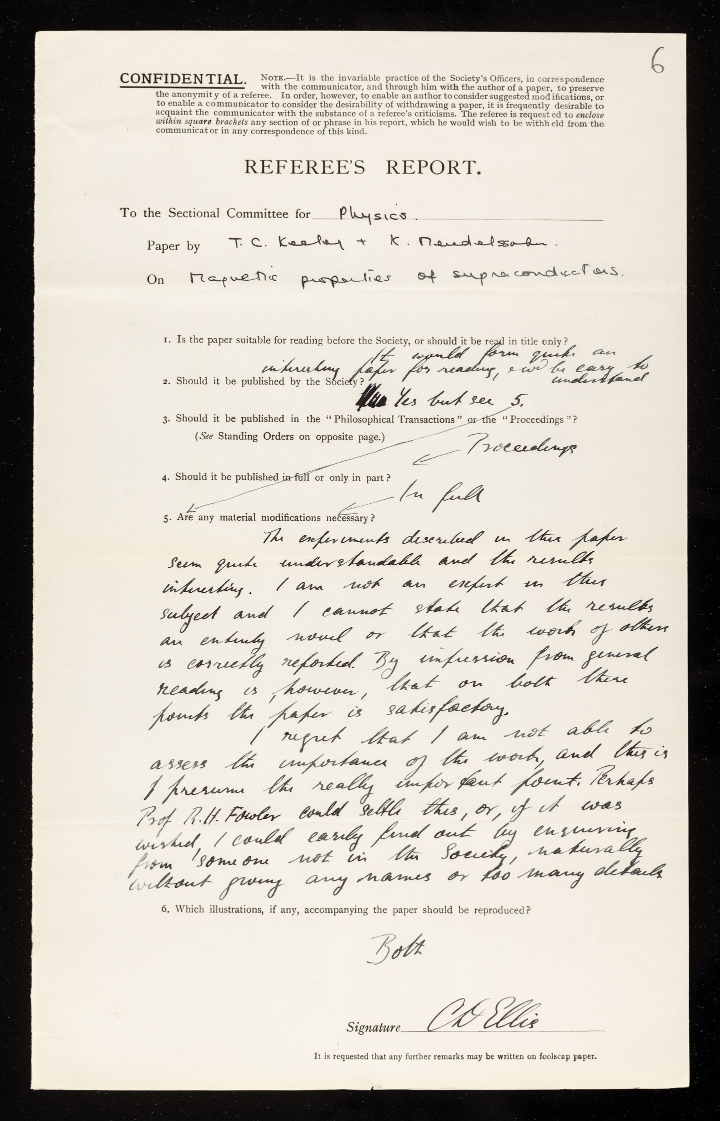 Referee's report by Charles Drummond Ellis, on a paper 'Magnetic ...