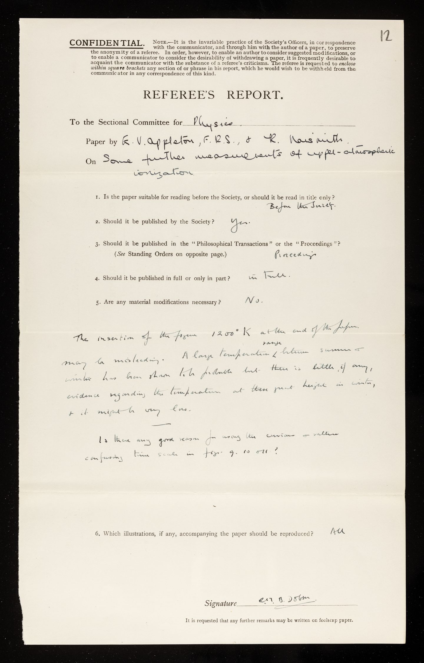 Referee's report by Gordon Miller Bourne Dobson, on a paper 'Some ...