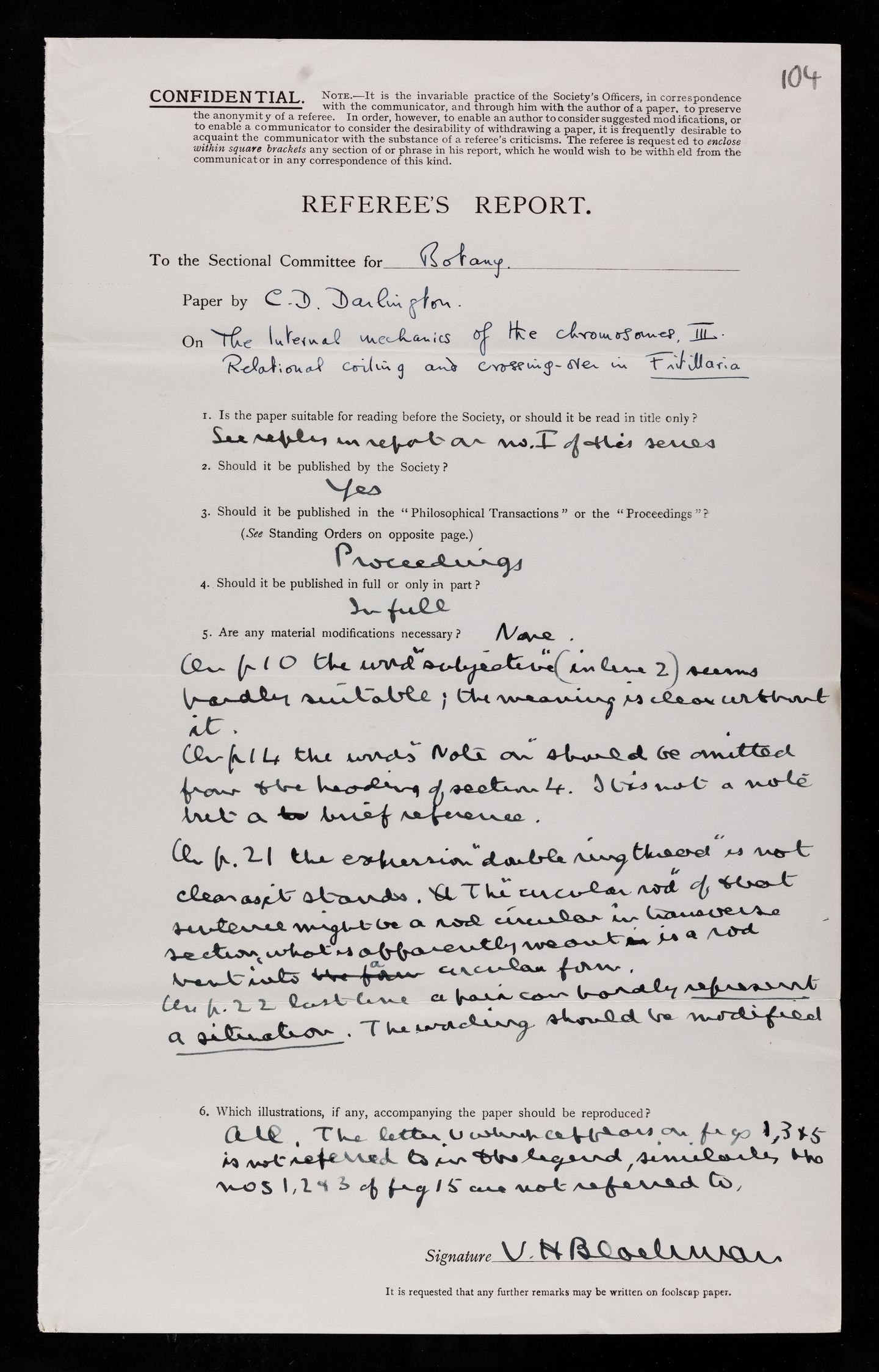 Referee's report by Vernon Herbert Blackman, on a paper 'The internal mechanics of the ...
